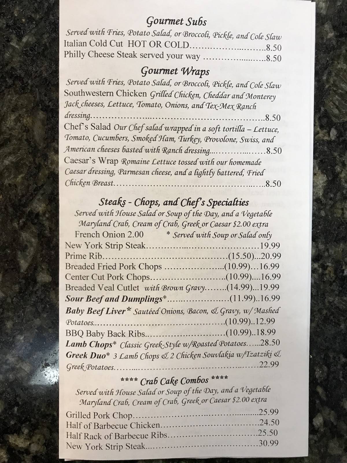 Menu at Hazelwood Inn restaurant, Baltimore