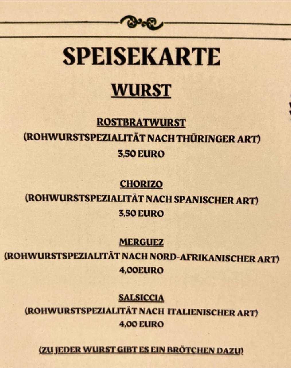 Menu at Heinz Wurst pub & bar, Bremen