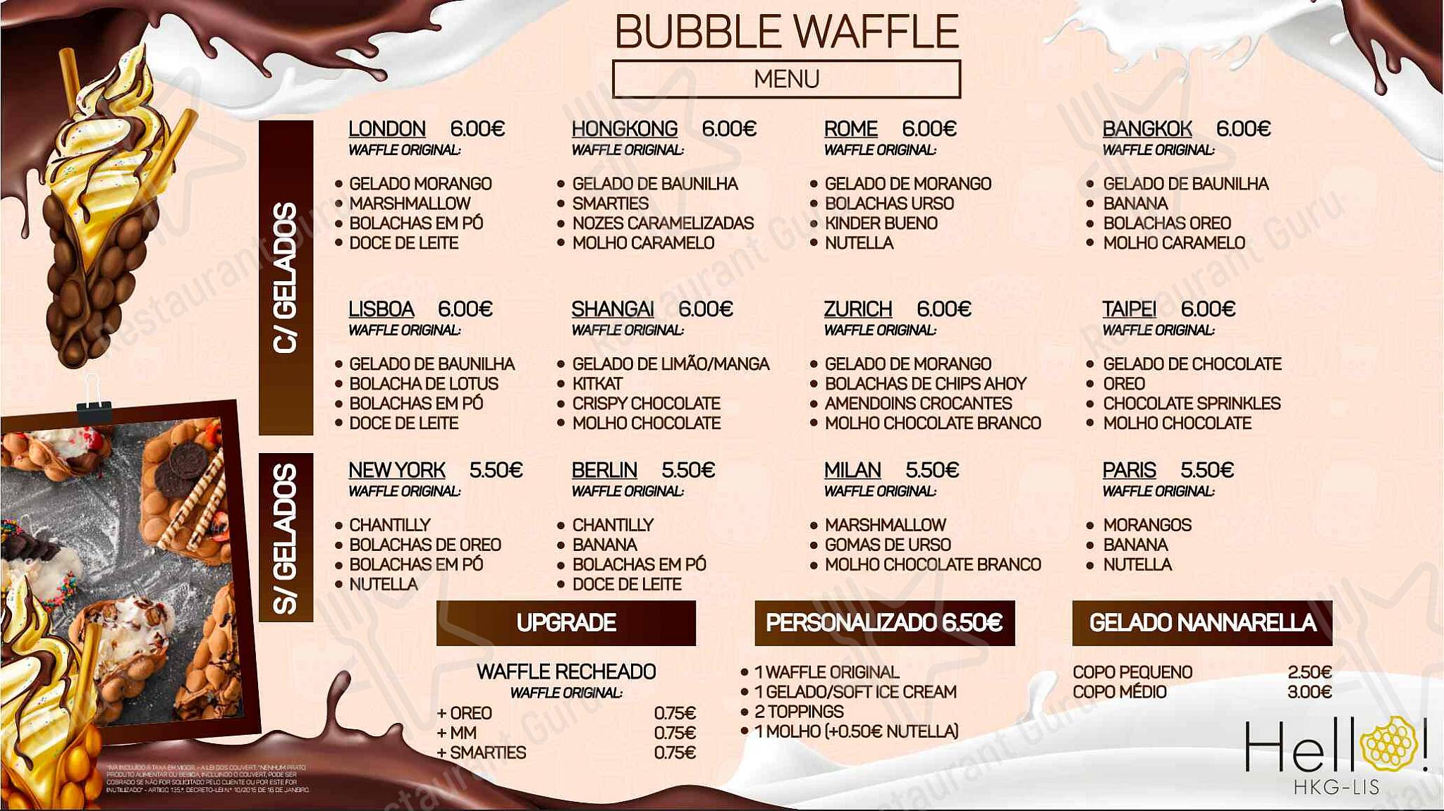 Menu em Hello Bubble Waffle café, Lisboa