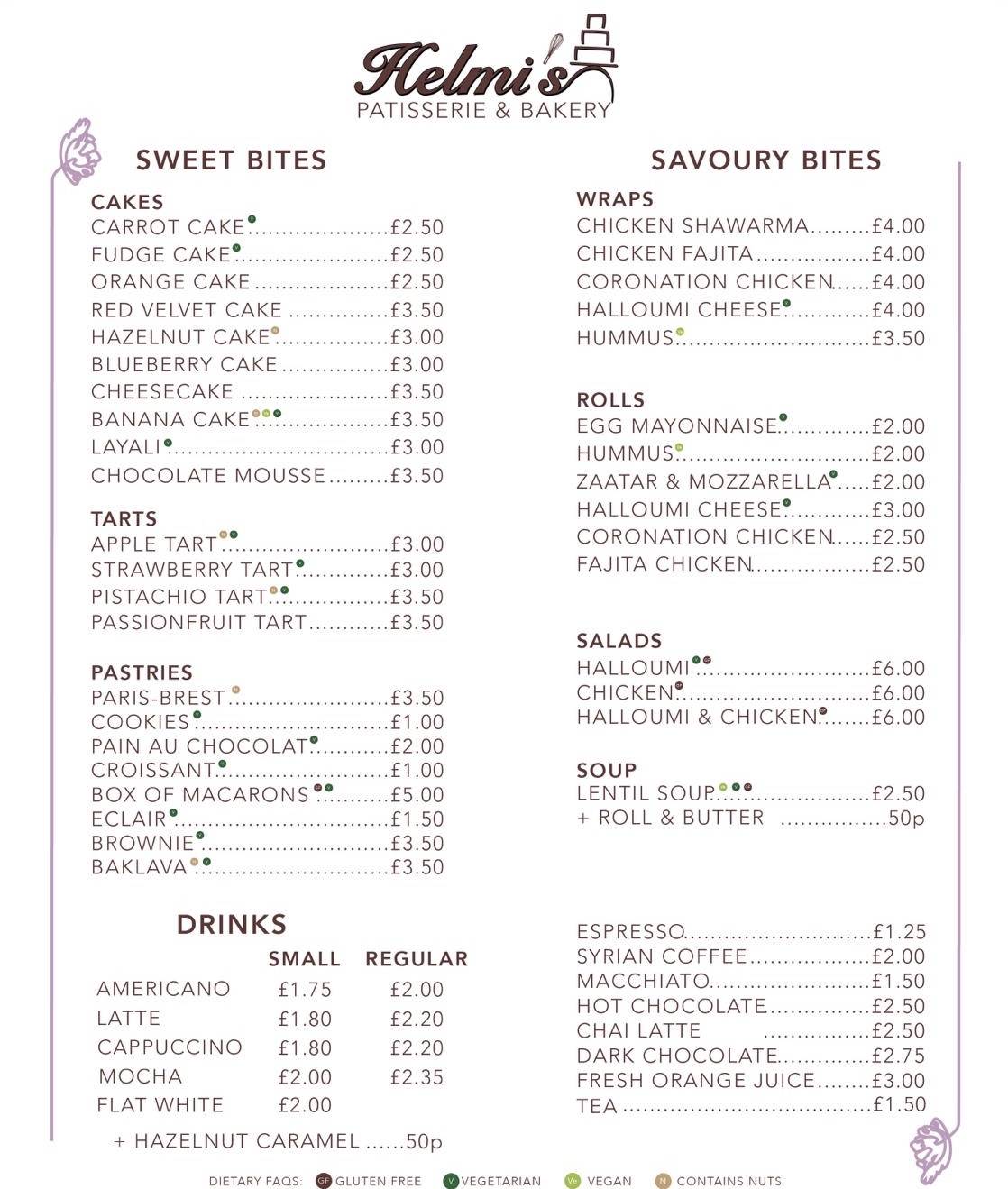 Menu at Helmi’s cafe, Glasgow, Baljaffray Shopping Centre