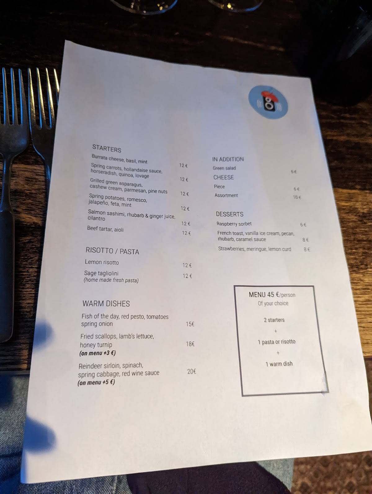 Menu at Baskeri & Basso restaurant, Helsinki