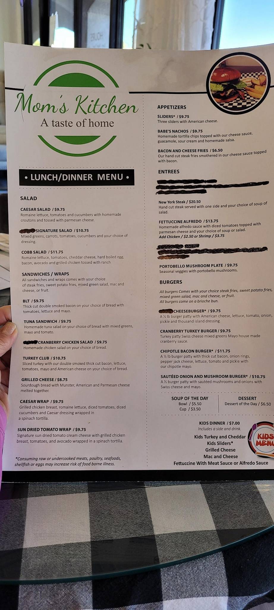 Menu at Mom's Kitchen restaurant, Henderson