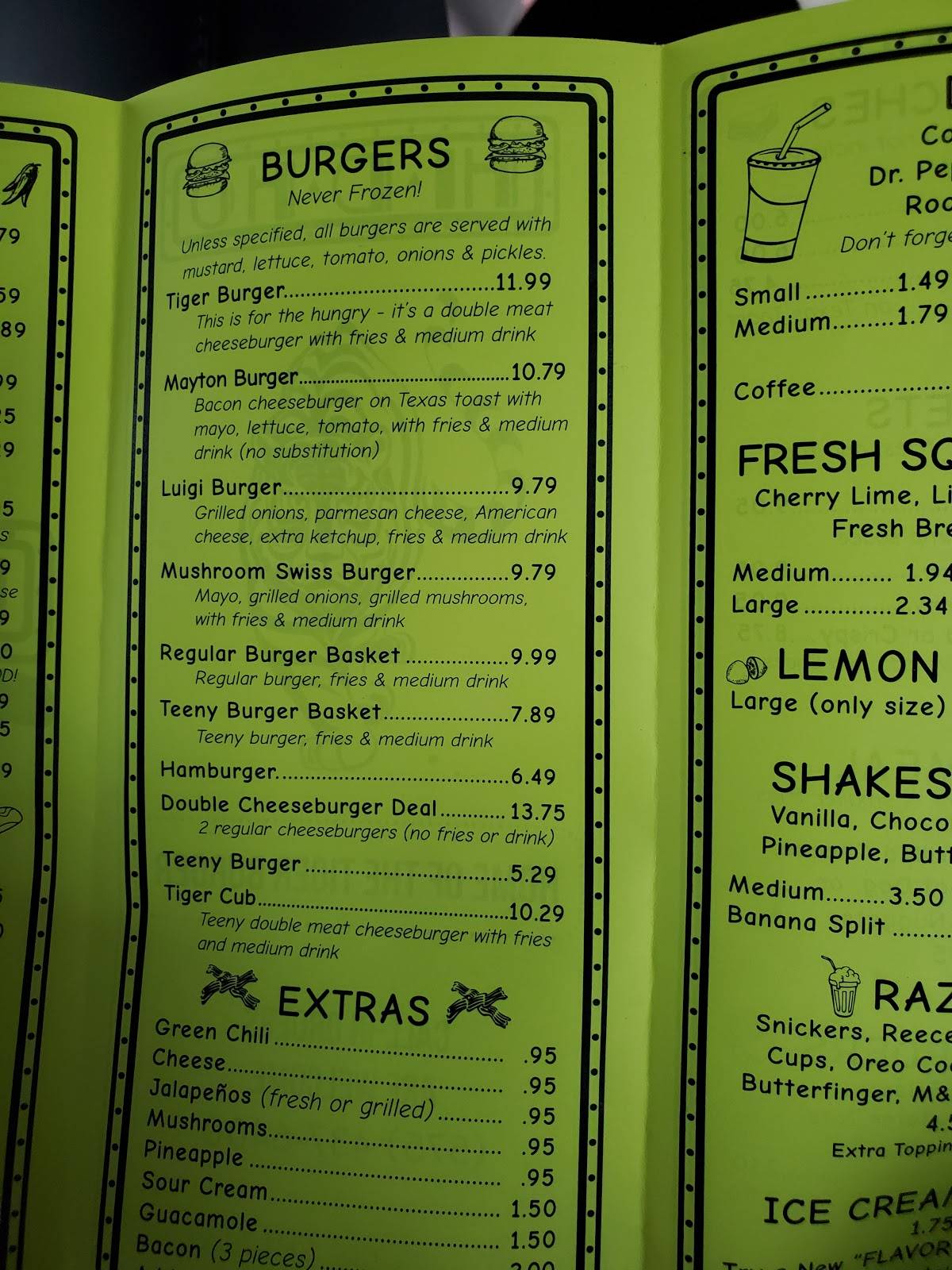 Menu at Hi-D-Ho Drive In fast food, Alamogordo
