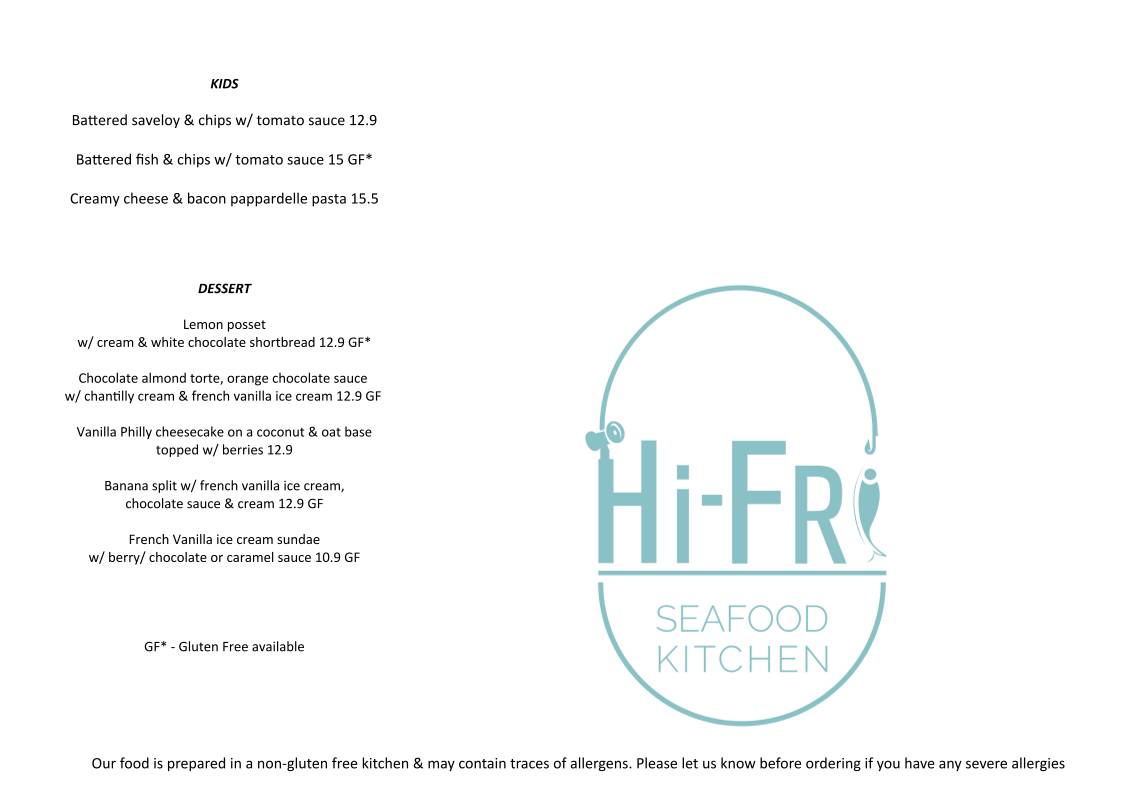 Menu at Hi-Fri Seafood Kitchen restaurant, New Plymouth