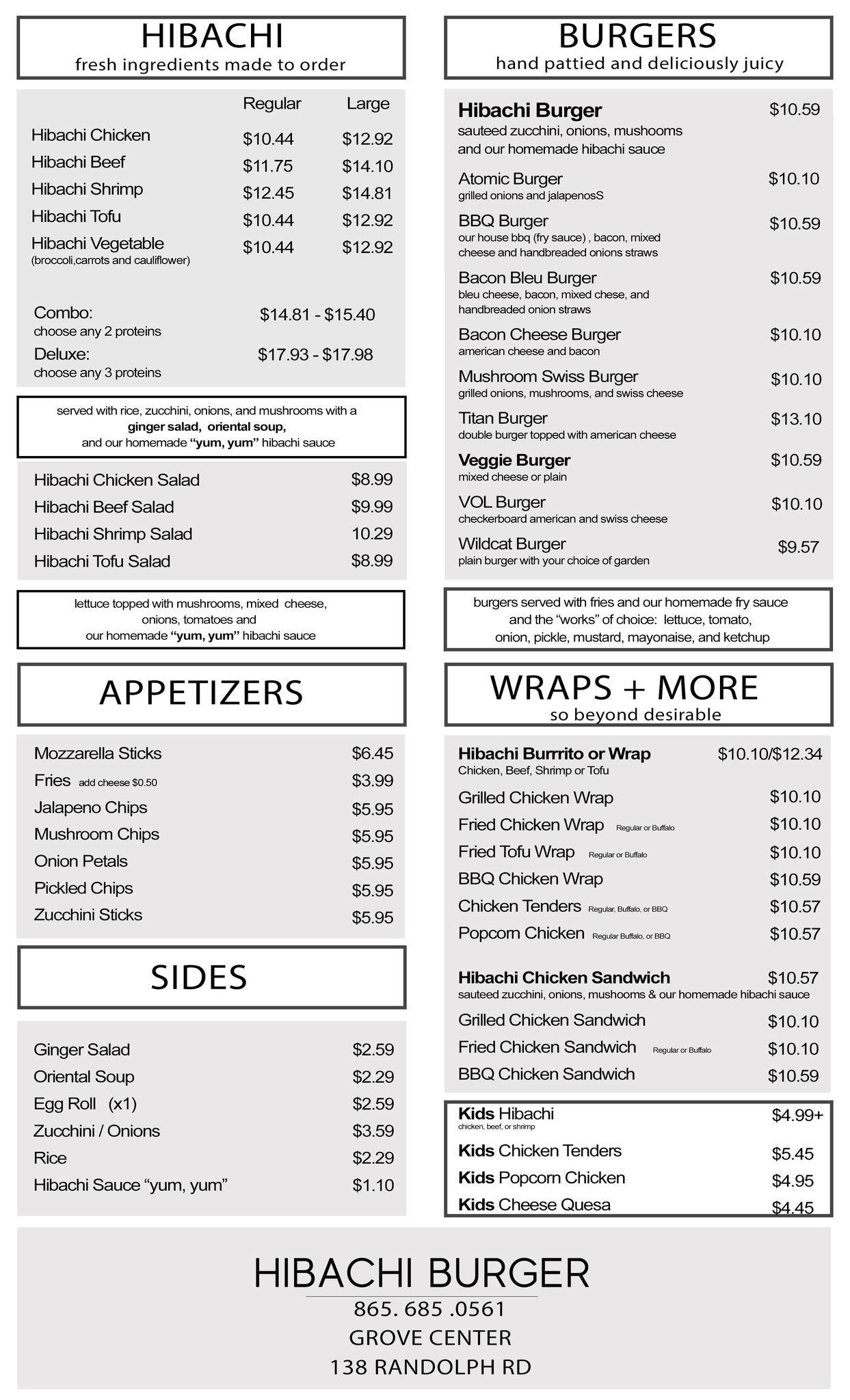 Menu at Hibachi Burger of Oak Ridge restaurant, Oak Ridge, 526 E Tri ...