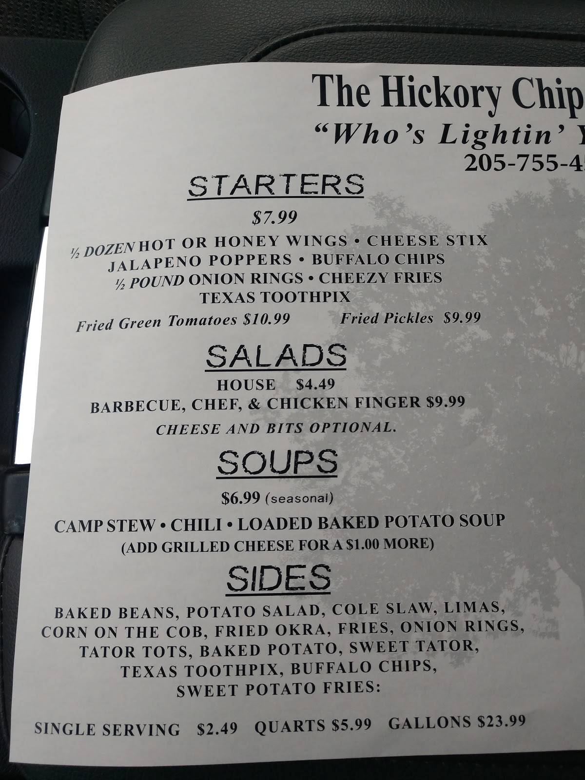 Menu at Hickory Chip BBQ, Clanton