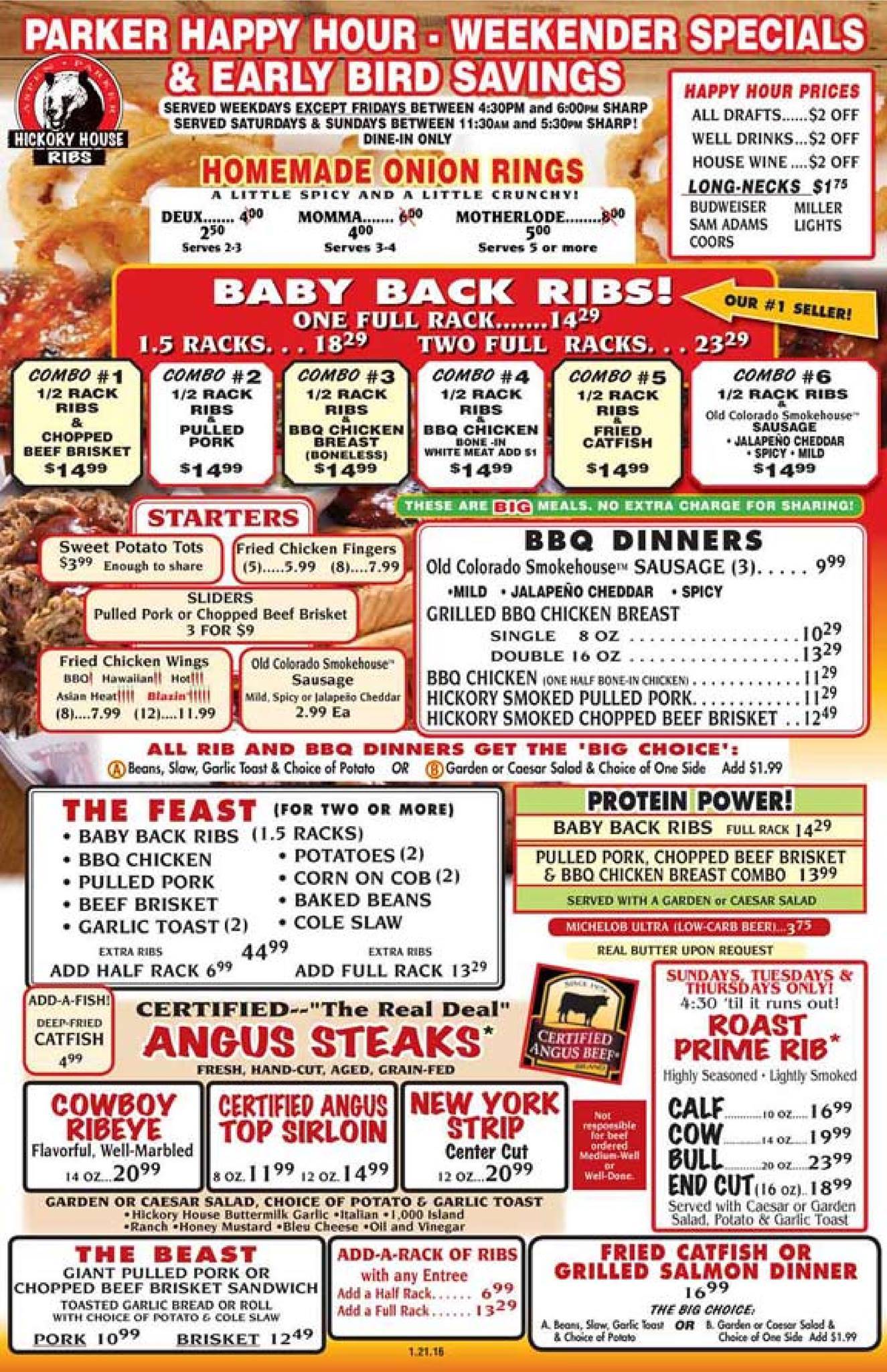 Menu at Hickory House BBQ, Parker