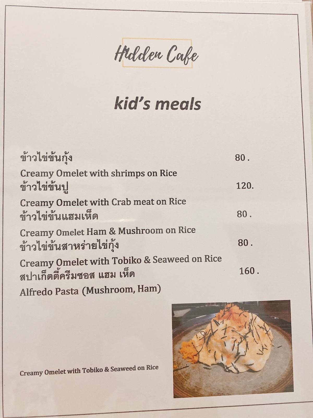 Menu at Hidden Cafe, Bangkok