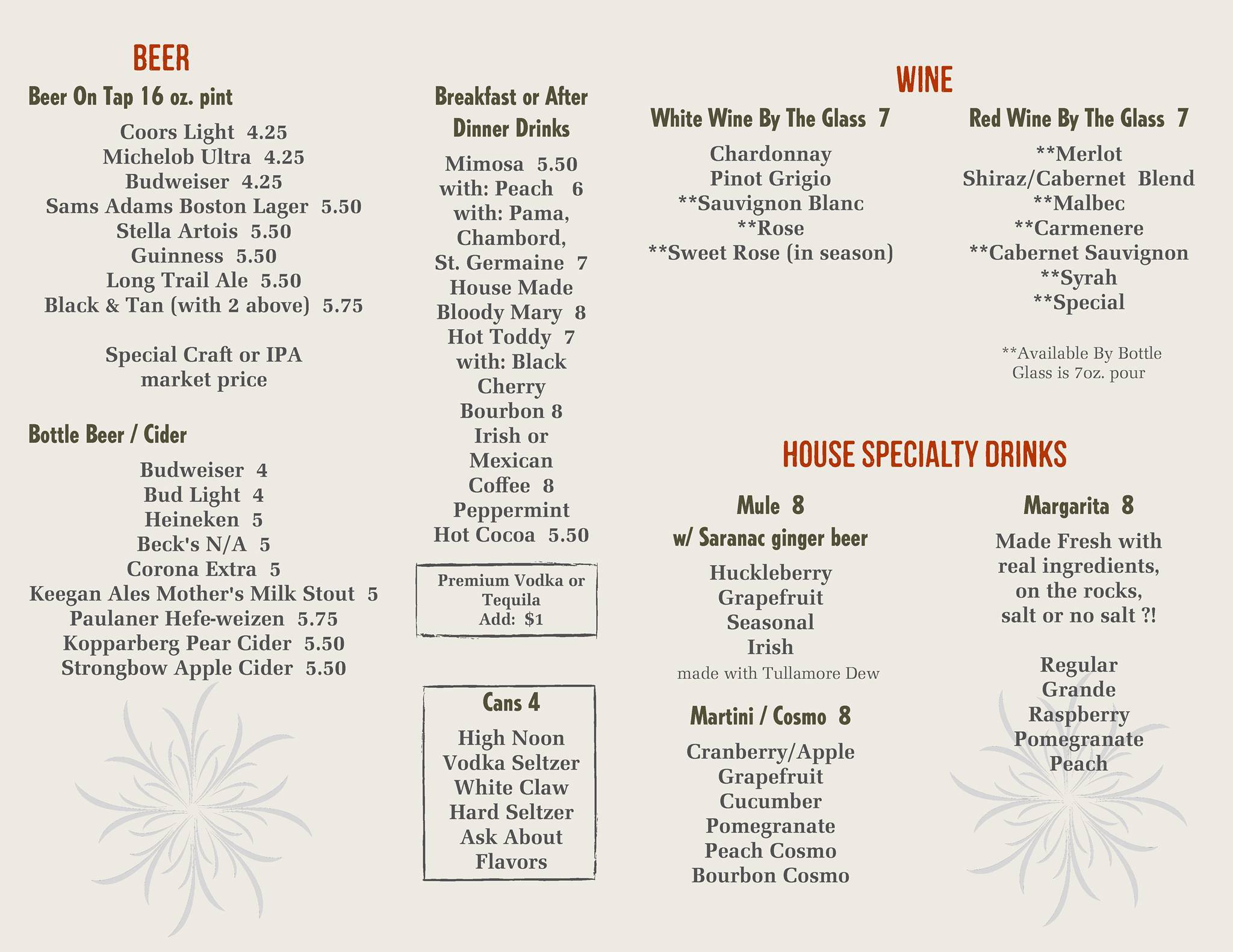 Menu at High Falls Cafe, High Falls, 12 Stone Dock Rd