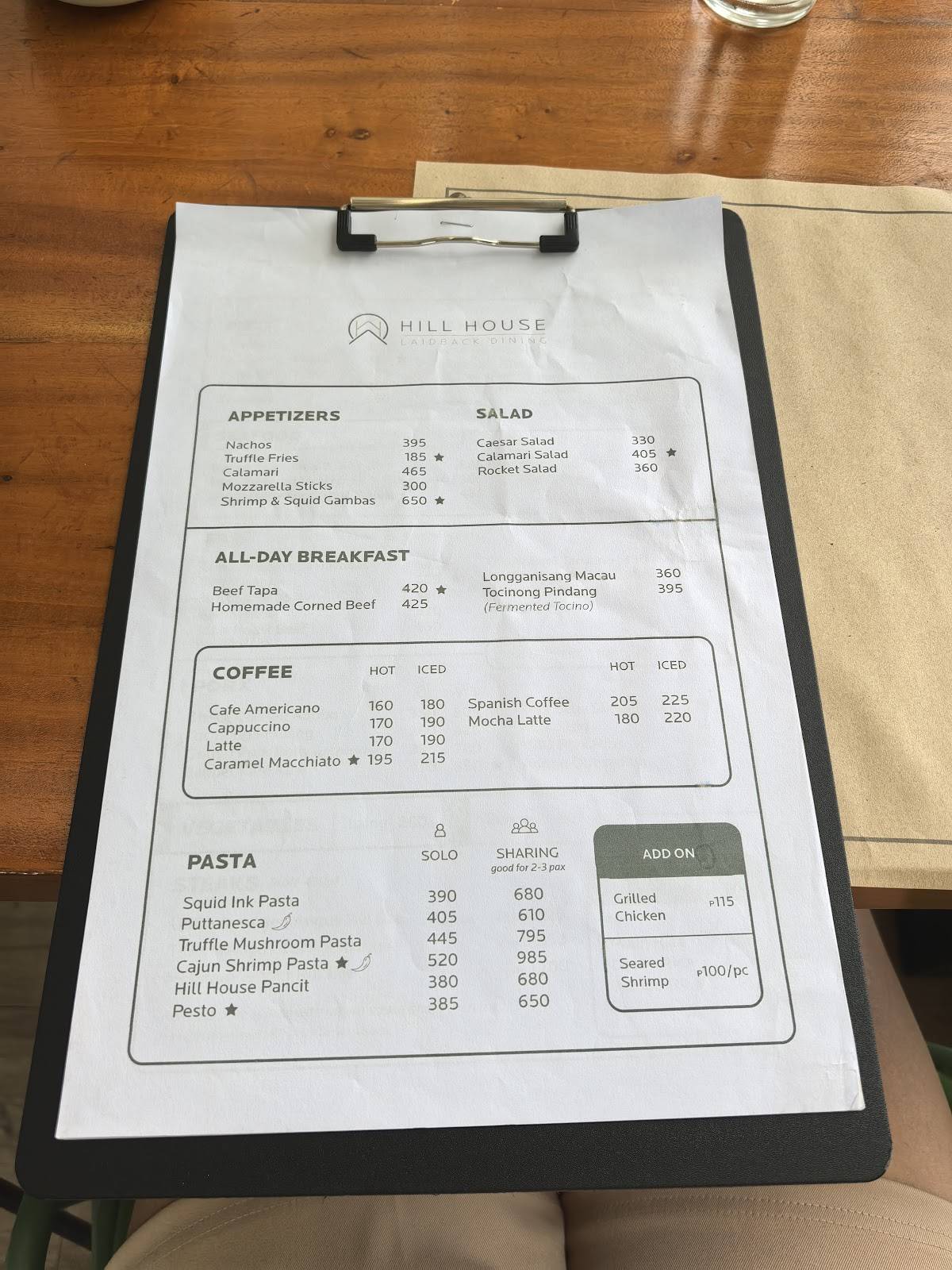 Menu at Hill House Dining restaurant, Antipolo