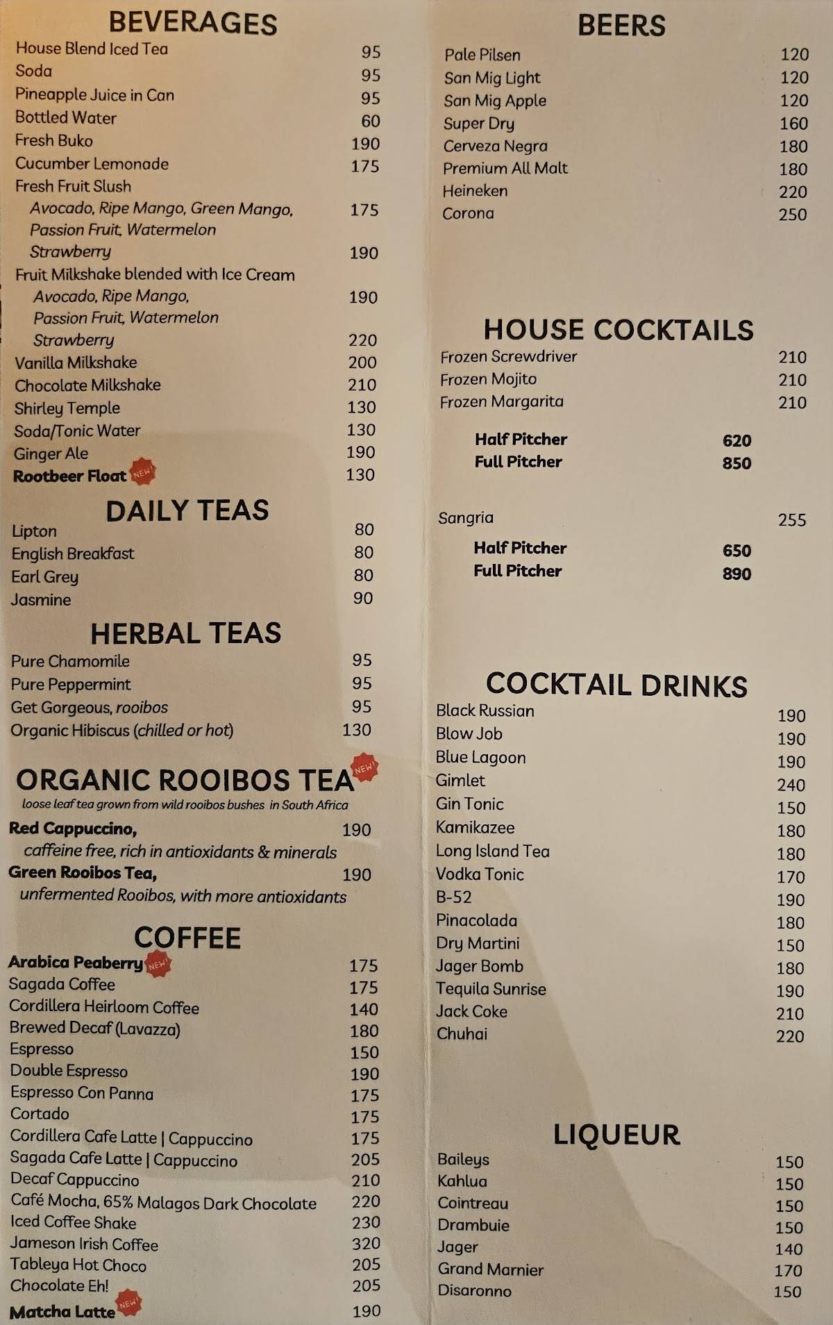 Menu at Hill Station restaurant, Baguio, Casa Vallejo