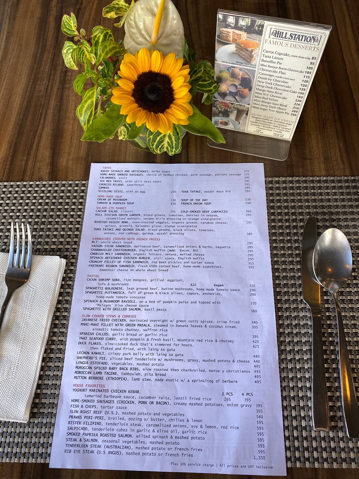 Menu at Hill Station restaurant, Baguio, Casa Vallejo
