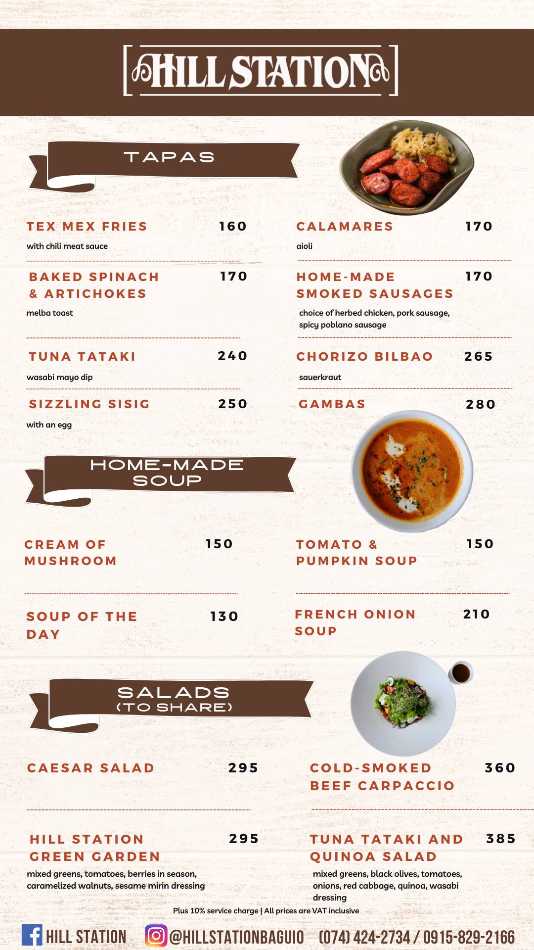 Menu at Hill Station restaurant, Baguio, Casa Vallejo