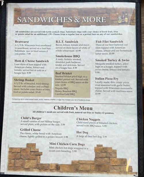 Menu at Hilltop Pub & Grill, Stevens Point