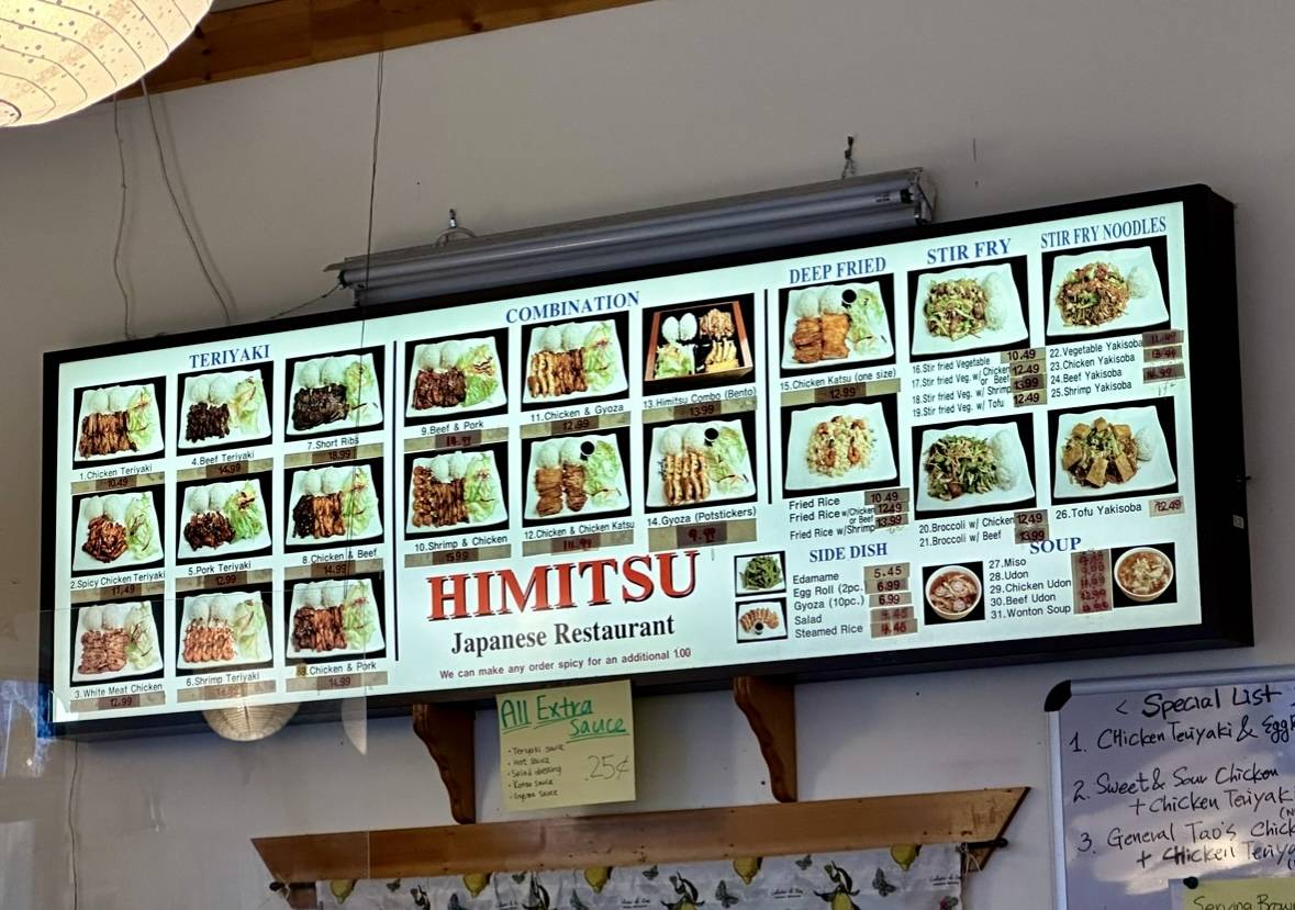 Menu at Himitsu Teriyaki restaurant, Snoqualmie