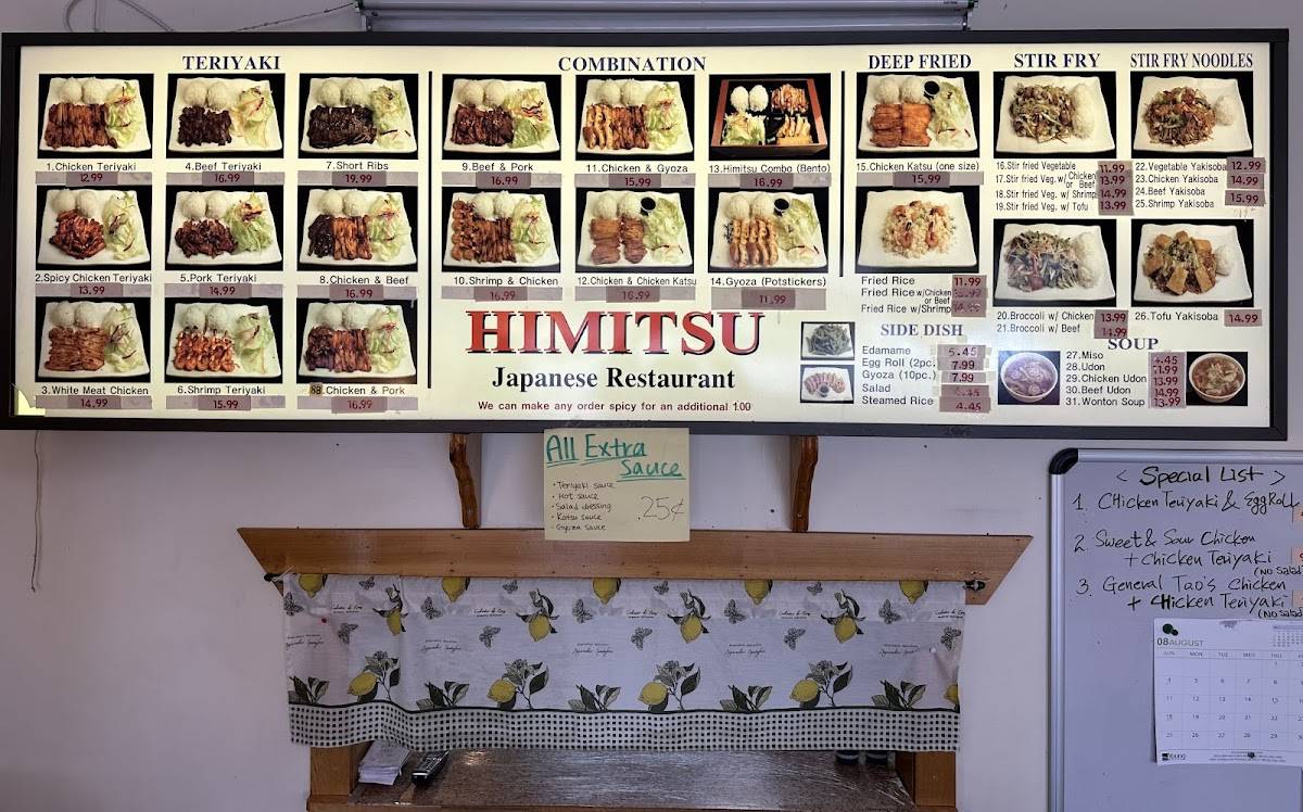 Menu at Himitsu Teriyaki restaurant, Snoqualmie