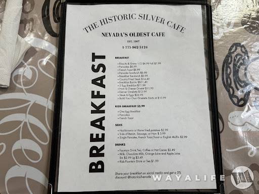 Menu at Historic Silver Café pizzeria, Pioche