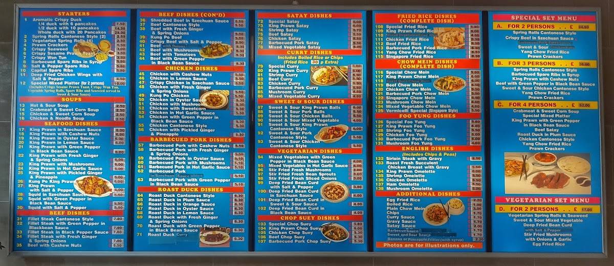 Menu at Ho Wah fast food, Menai Bridge