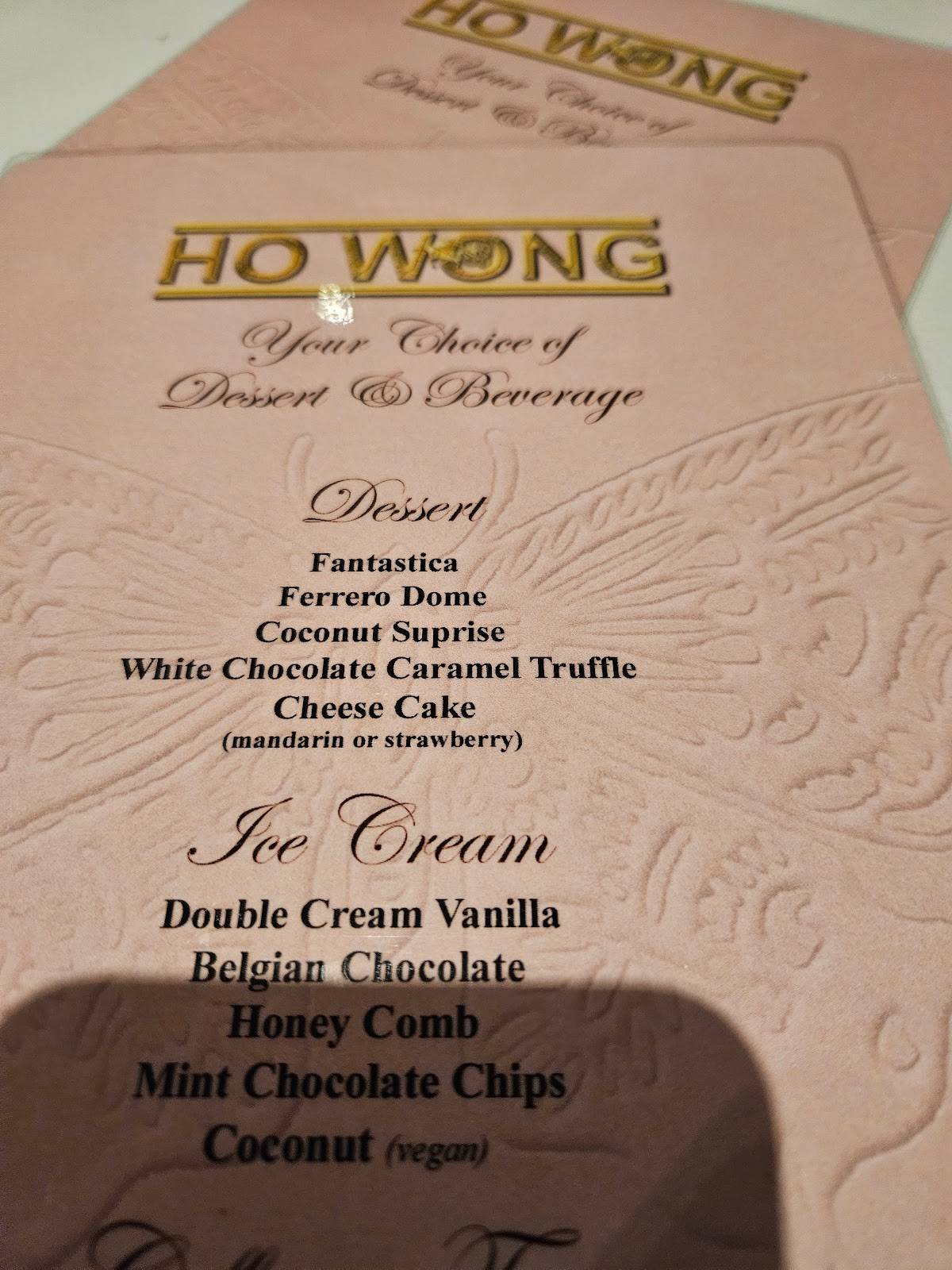 Menu at Ho Wong restaurant, Glasgow, 56 Waterloo St