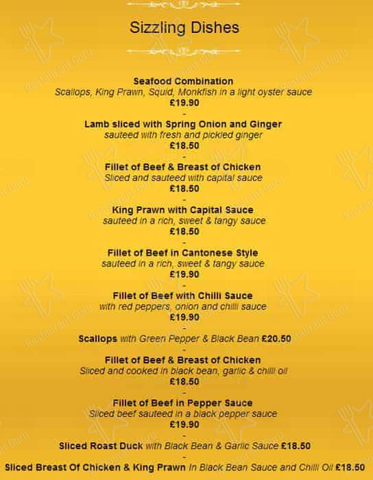 Menu at Ho Wong restaurant, Glasgow, 56 Waterloo St