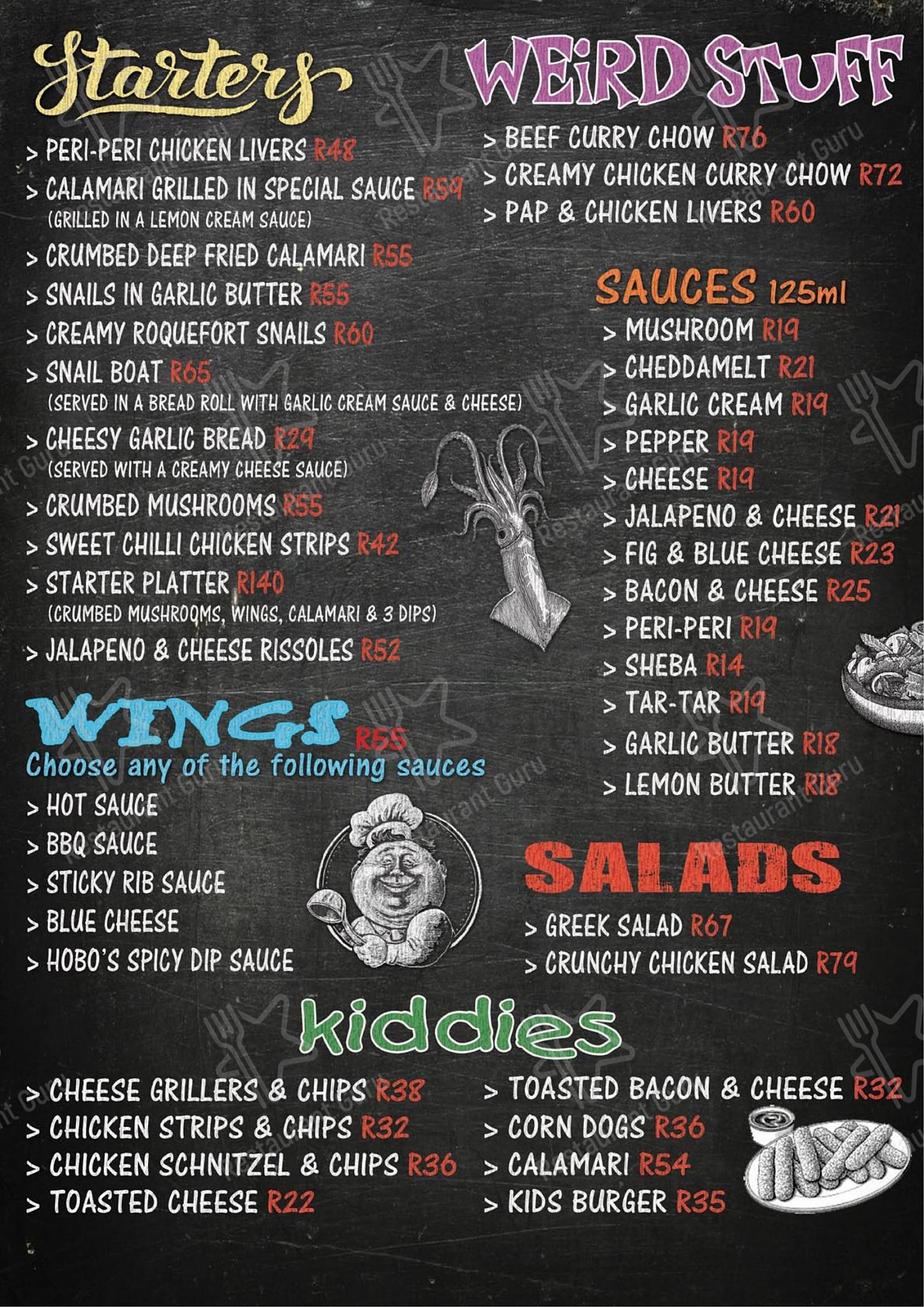 Menu at HOBOS restaurant, Middelburg