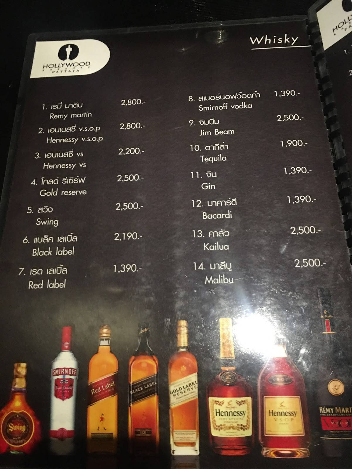 Menu at Hollywood Pattaya pub & bar, Pattaya City