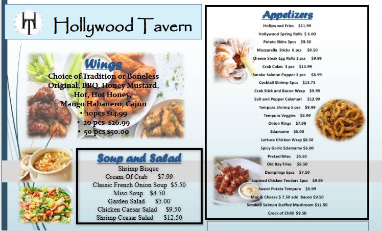 Menu at Hollywood Tavern pub & bar, Rockledge, 700 Huntingdon Pike