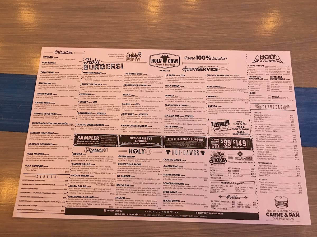 Carta del restaurante Holy Cow! Burger & Beer Joint - La Gran Vía, Mexicali