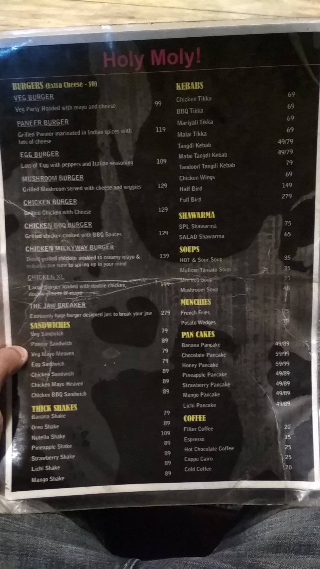Menu at Holy Moly cafe and Eatery, Hyderabad
