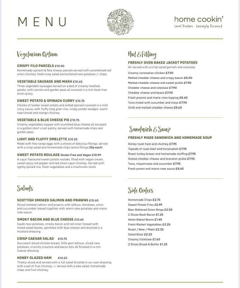 Menu at Home Cookin' restaurant, Llandudno