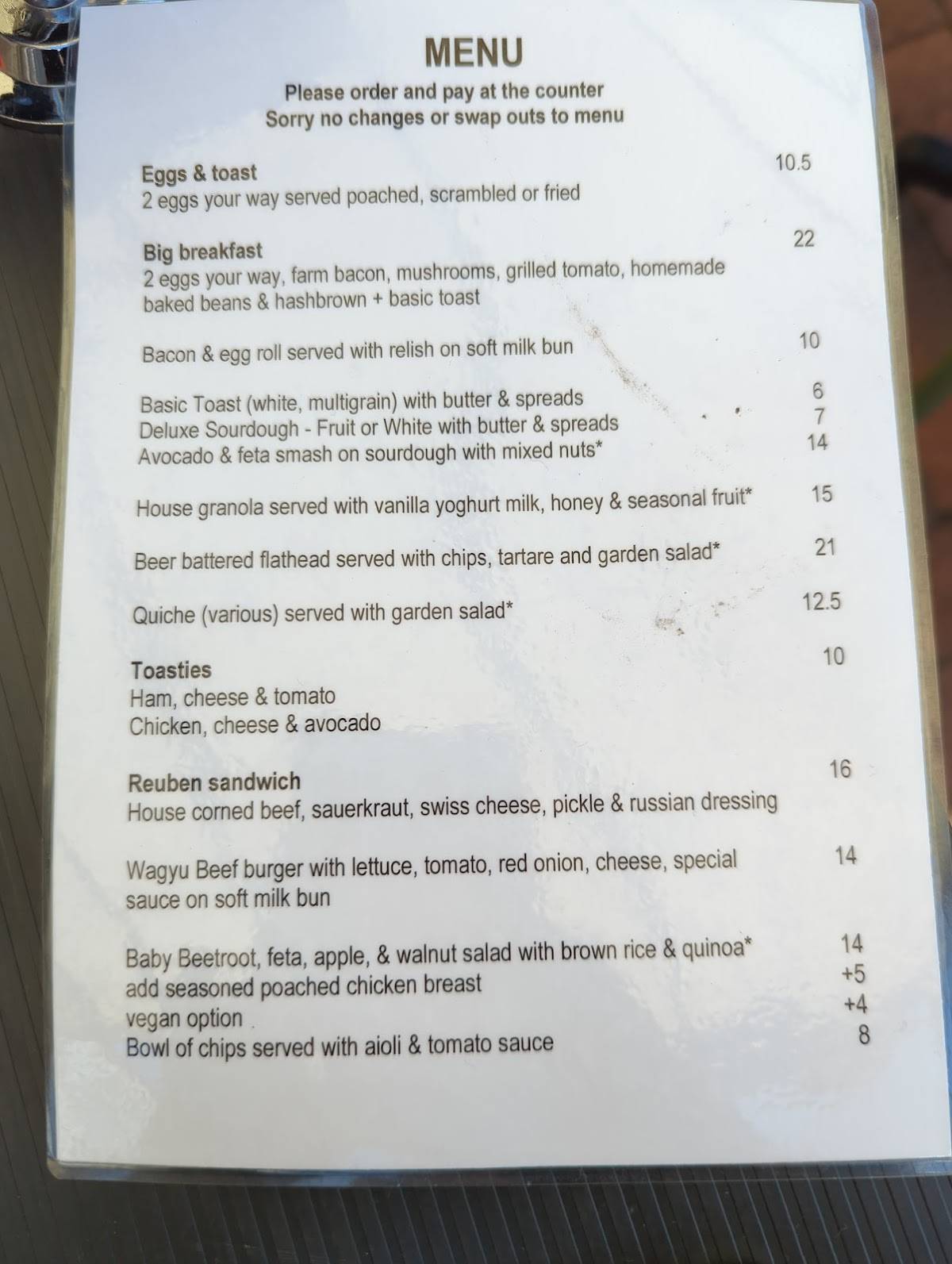Menu at Home Ground Cafe, Hughes
