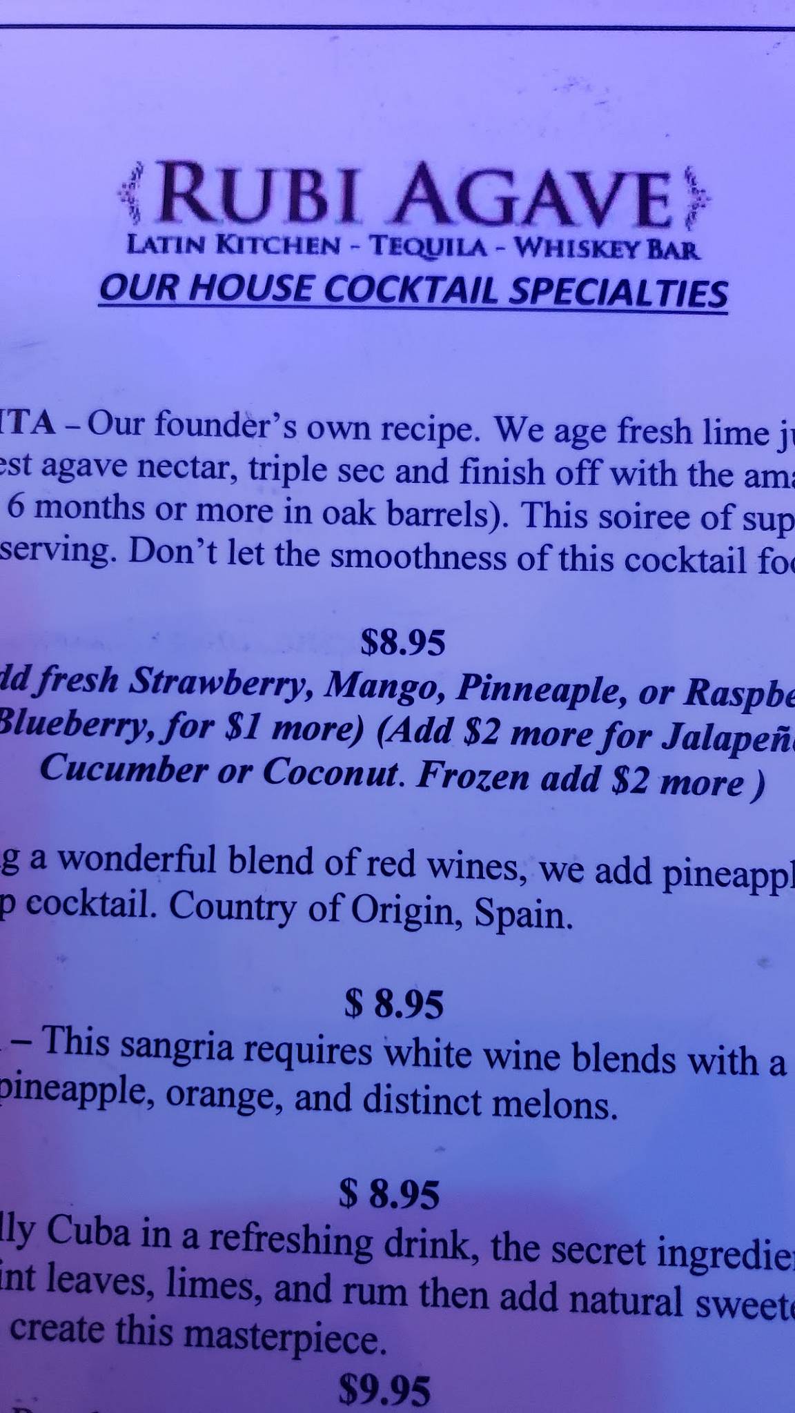 Menu at Rubi Agave Latin Kitchen, Tequila & Whiskey Bar (Santa's ...