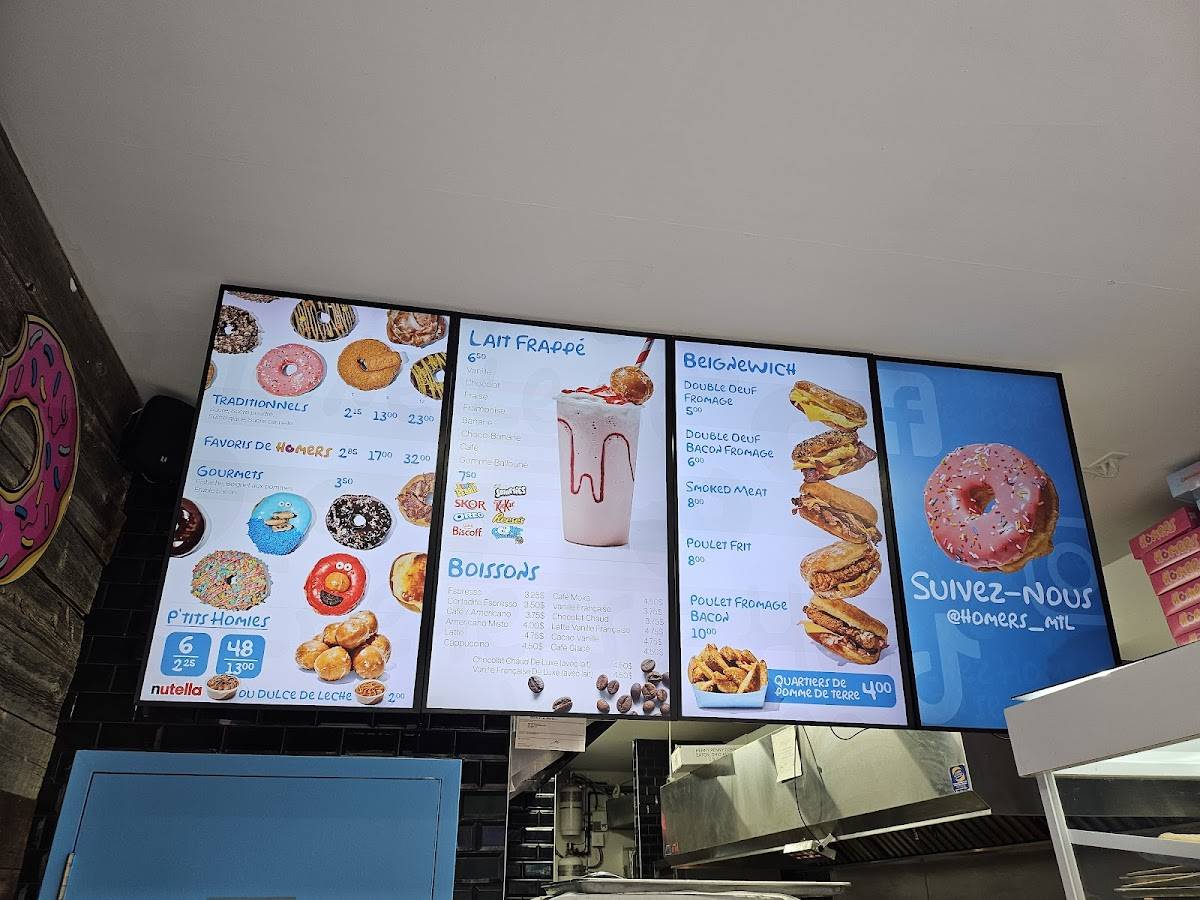 Menu at Homer's Donuts, Montréal