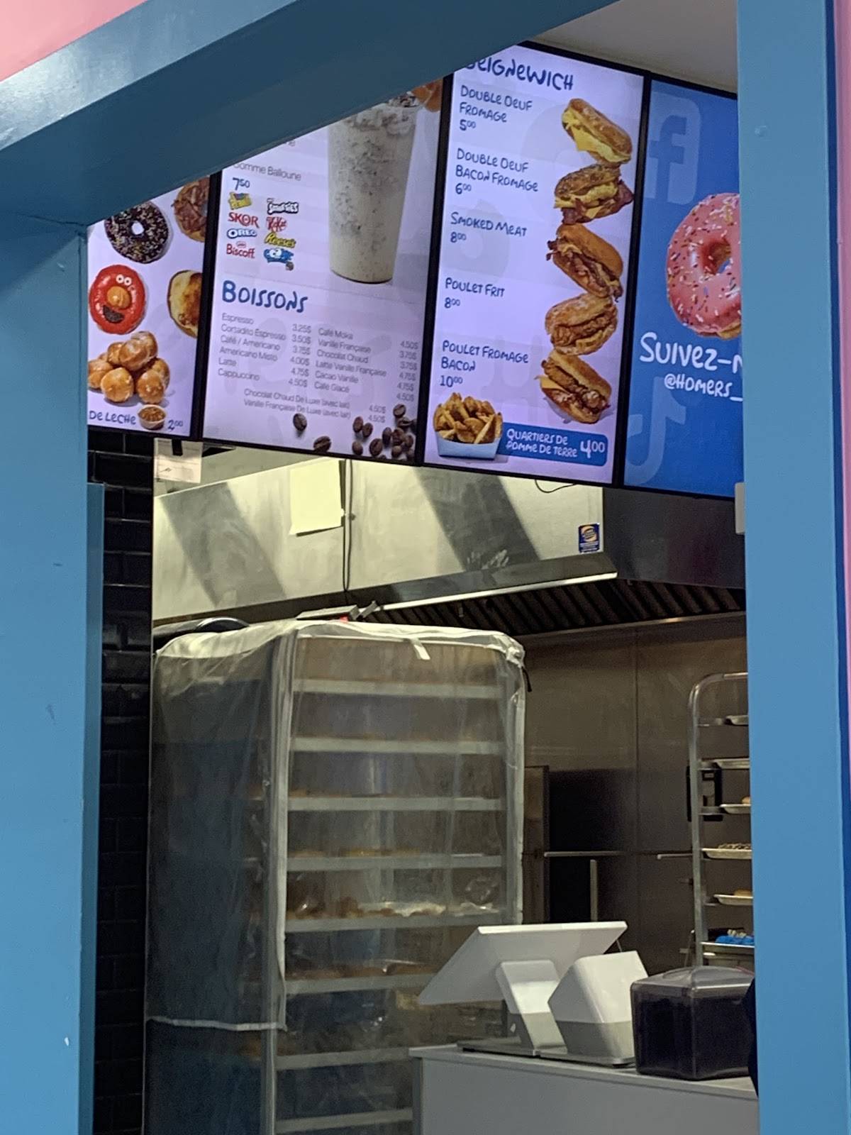 Menu au Homers Boîte à Beignes, Montréal