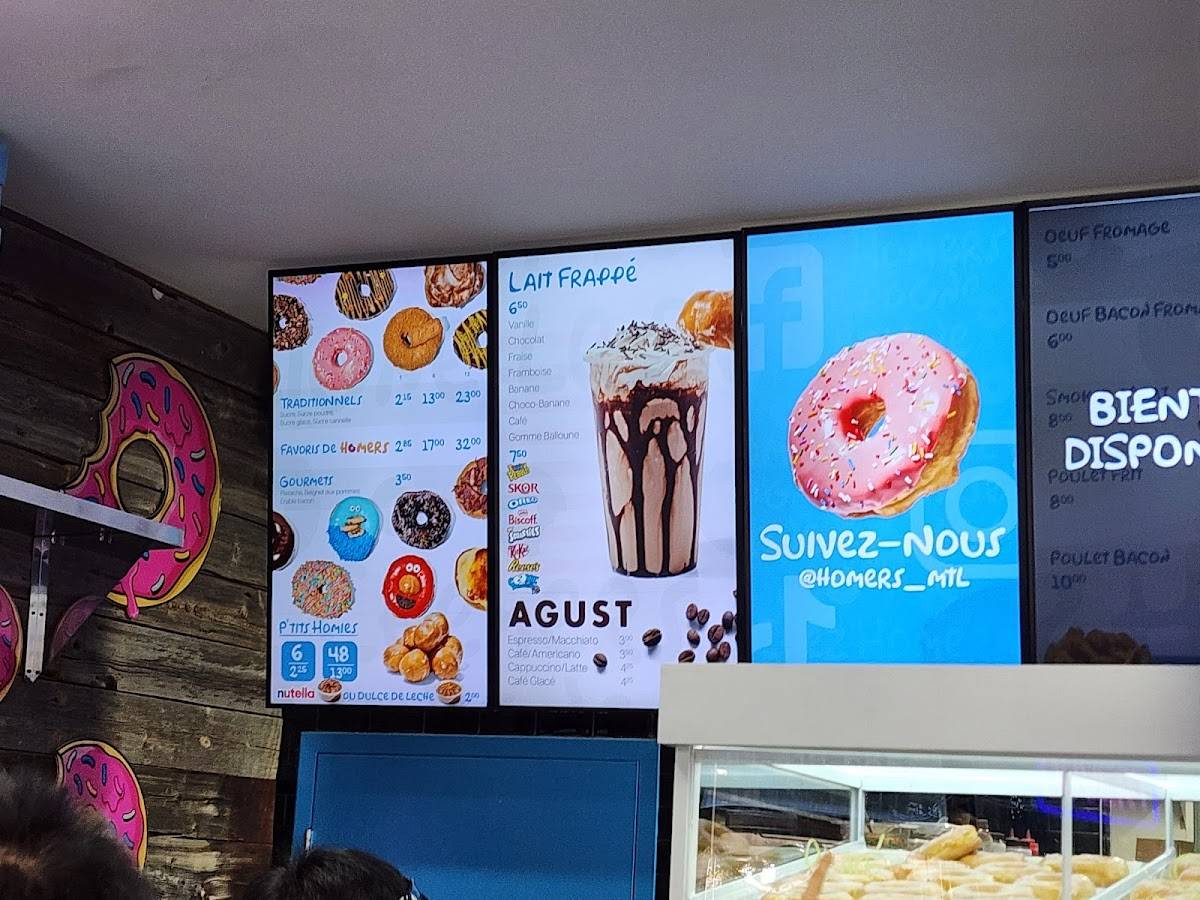 Menu au Homers Boîte à Beignes, Montréal