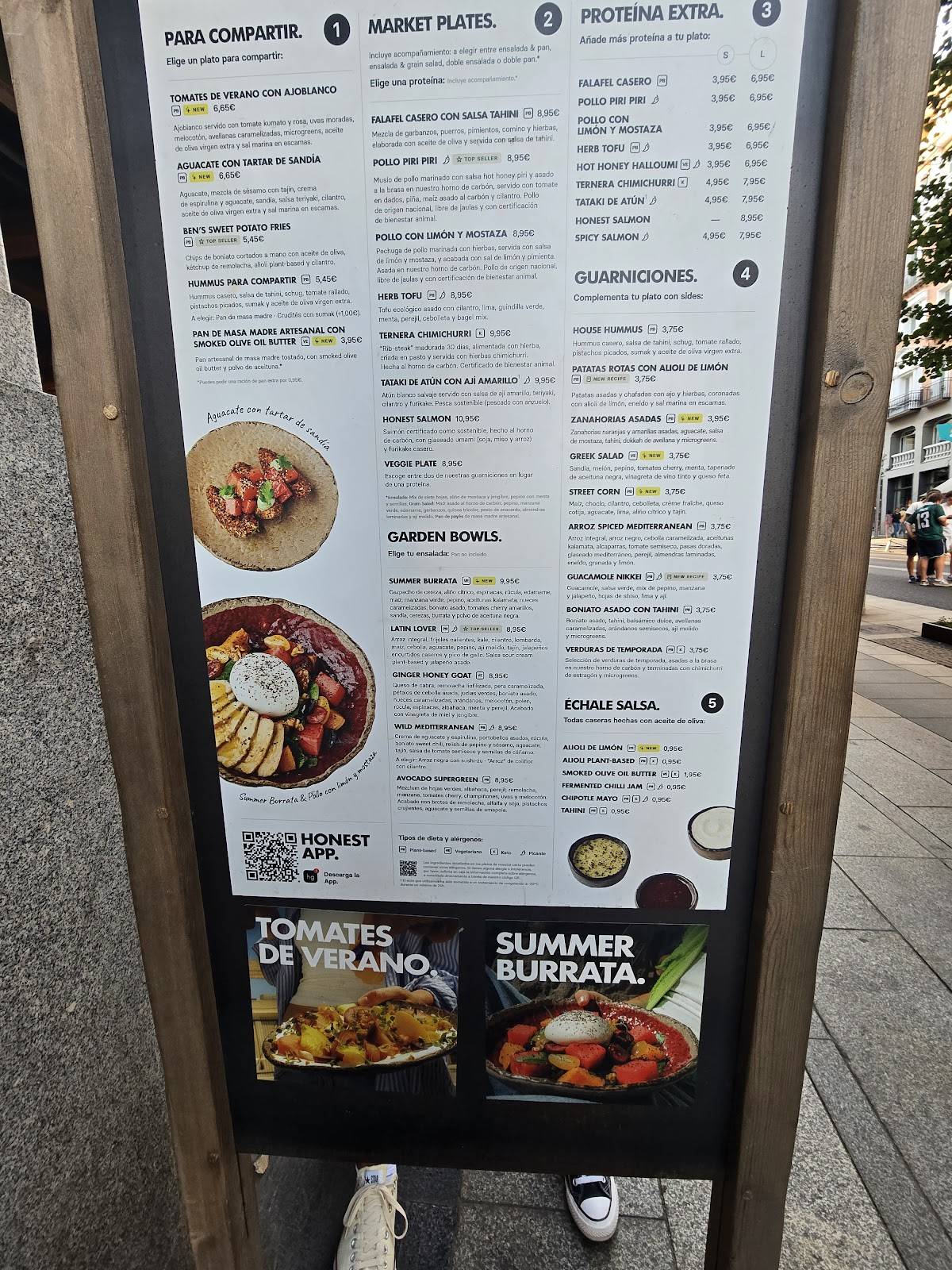 Carta de Restaurante Honest Greens, Madrid, C/ Gran Vía