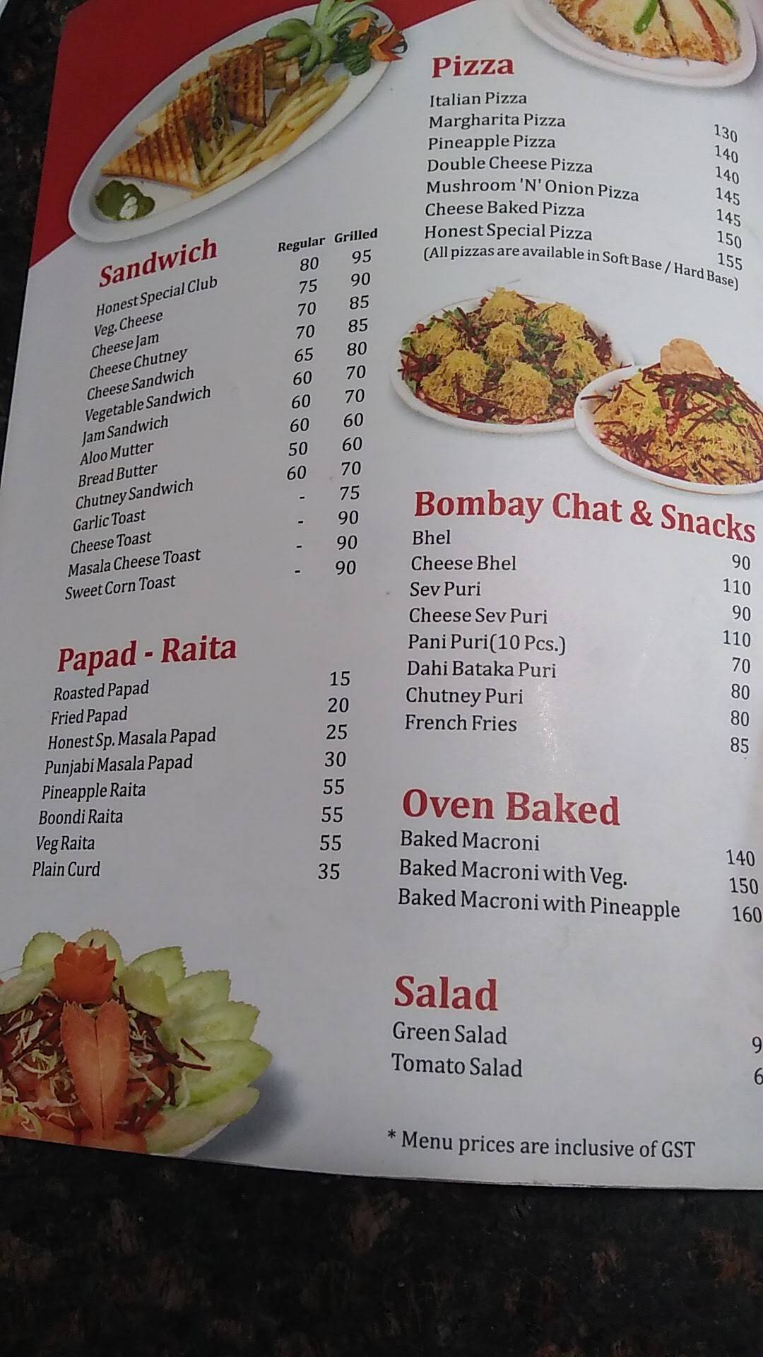 Menu at Honest Restaurant, Ahmedabad, Shop No. 45
