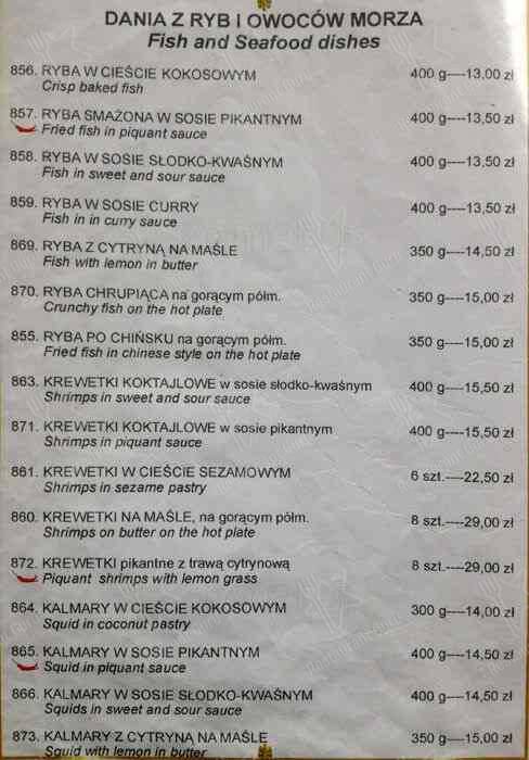 Menu at Hong Ha restaurant, Kraków, al. 29 Listopada 121