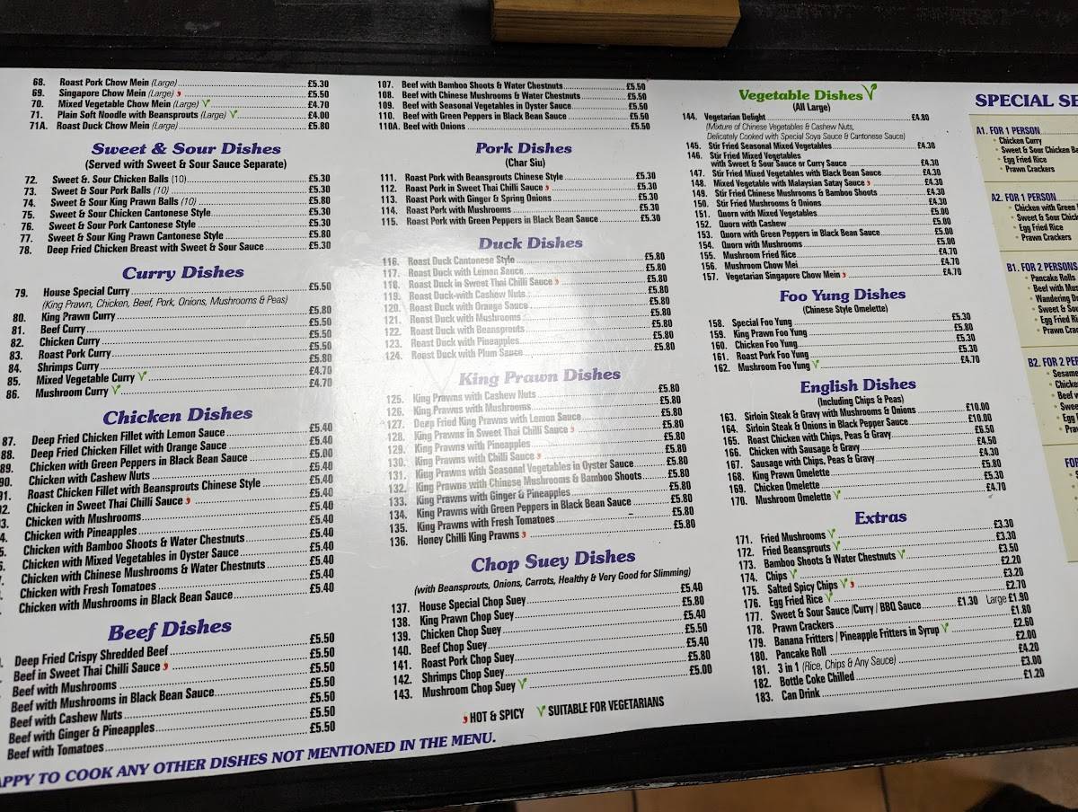Menu at Hong Kong Delight fast food, Skegness