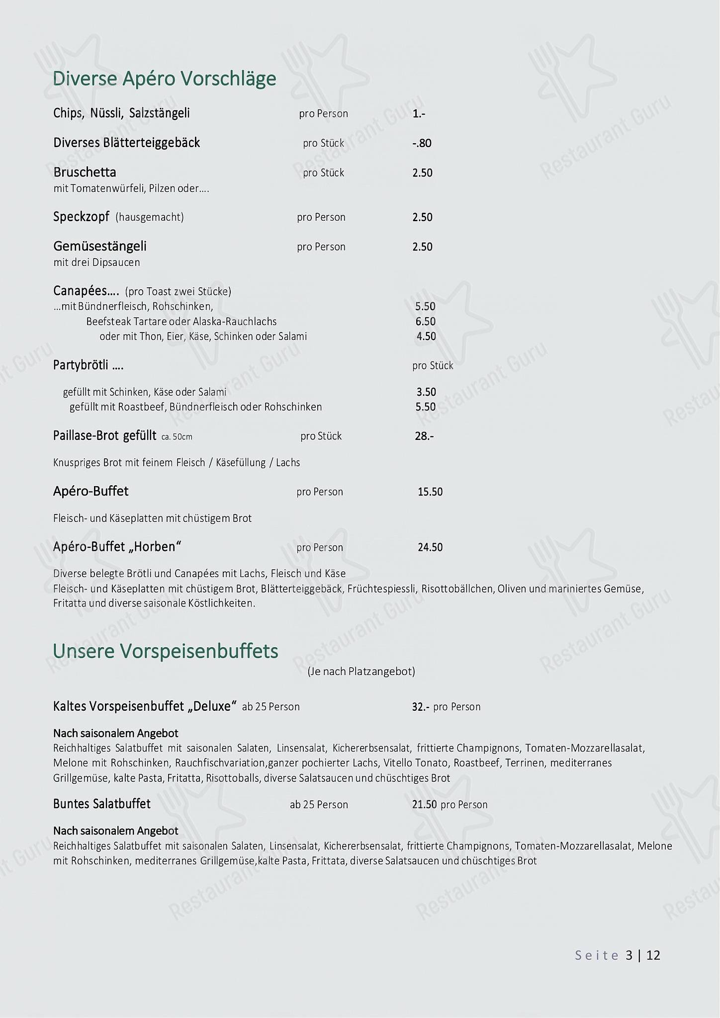 Speisekarte von Alpwirtschaft Horben, Beinwil (Freiamt)