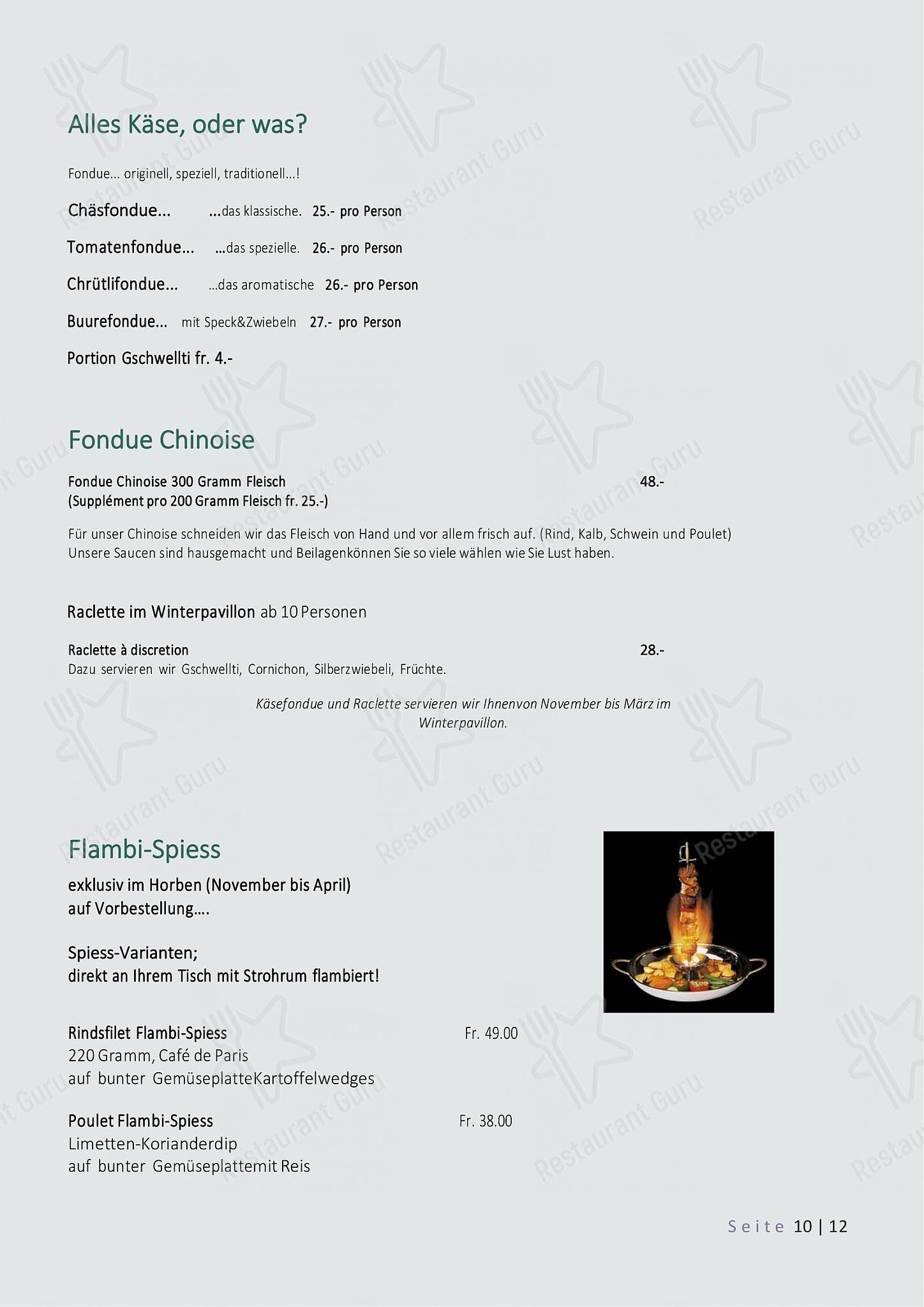 Speisekarte von Alpwirtschaft Horben, Beinwil (Freiamt)