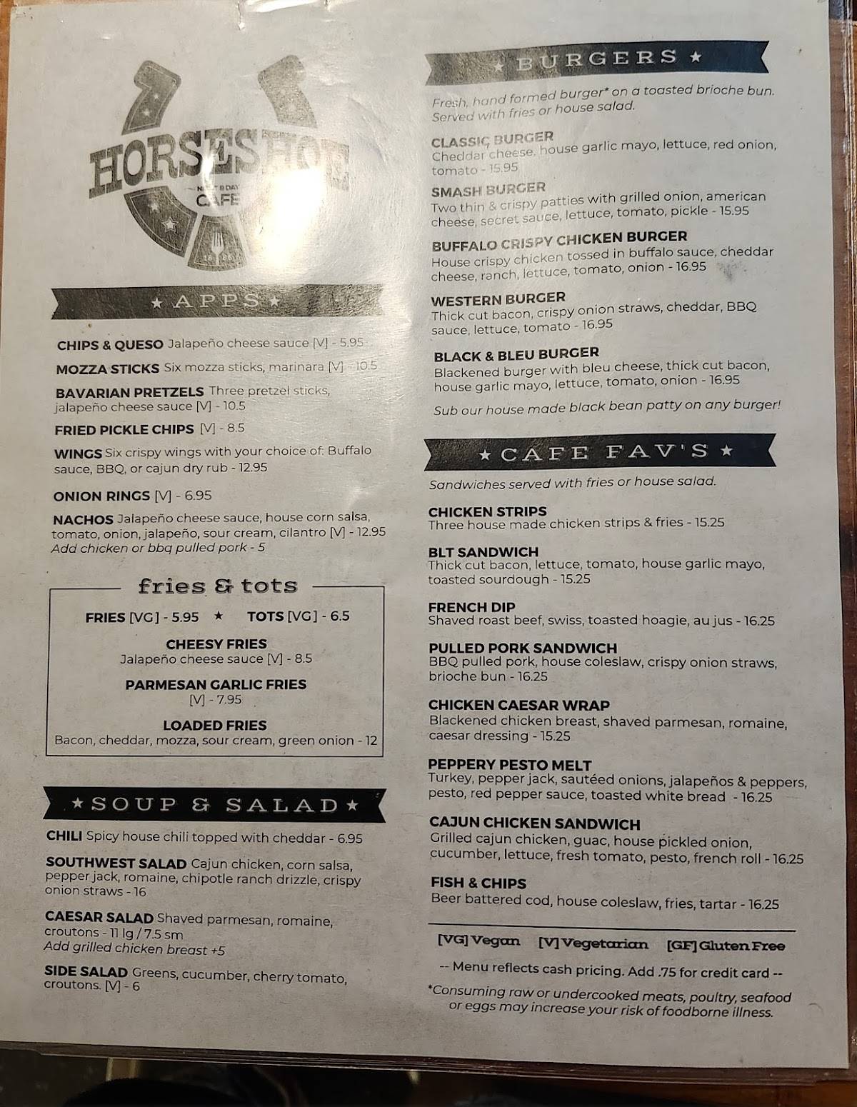 Menu at Horseshoe Cafe, Bellingham
