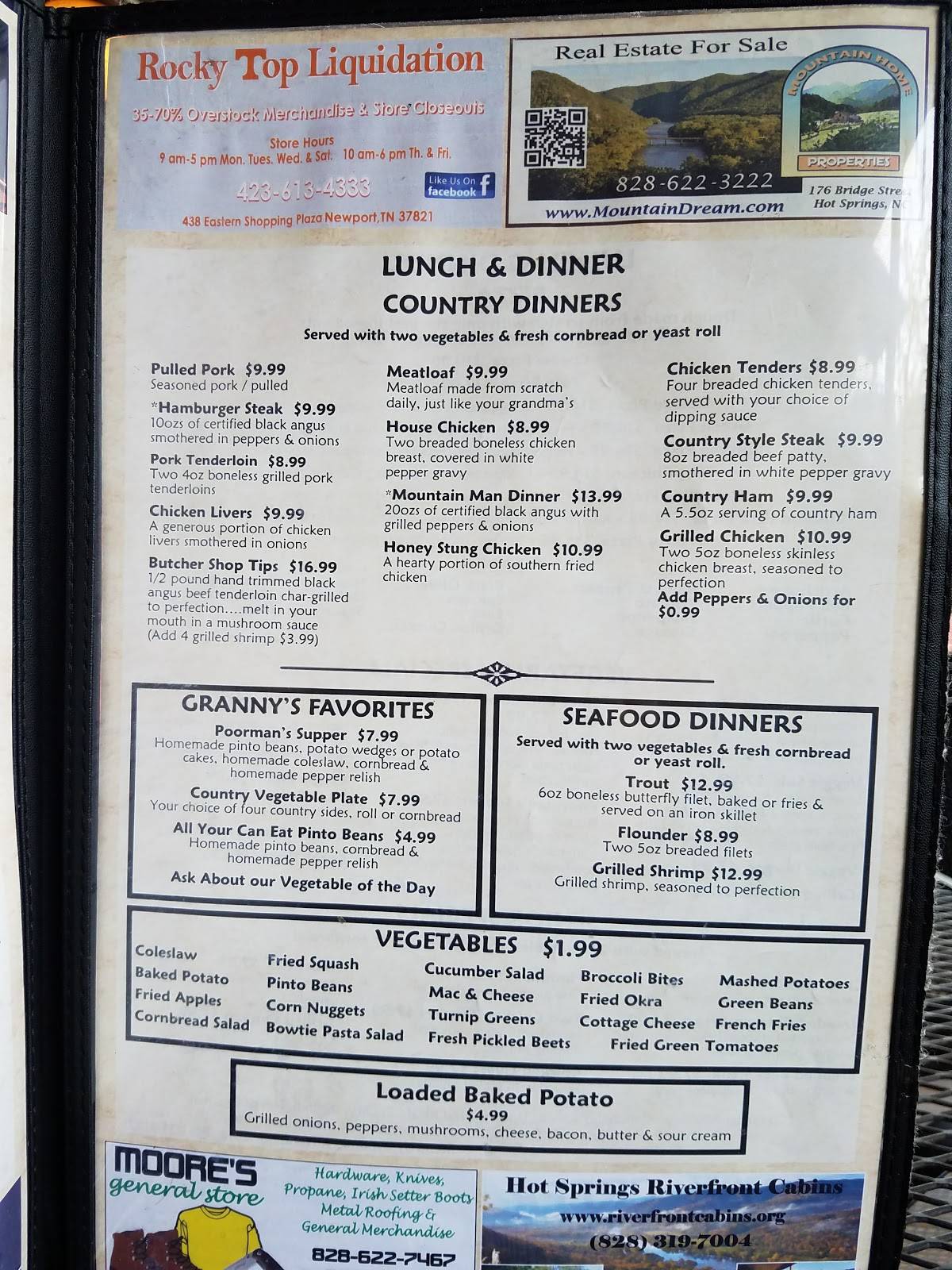 Menu at Smoky Mountain Diner restaurant, Hot Springs