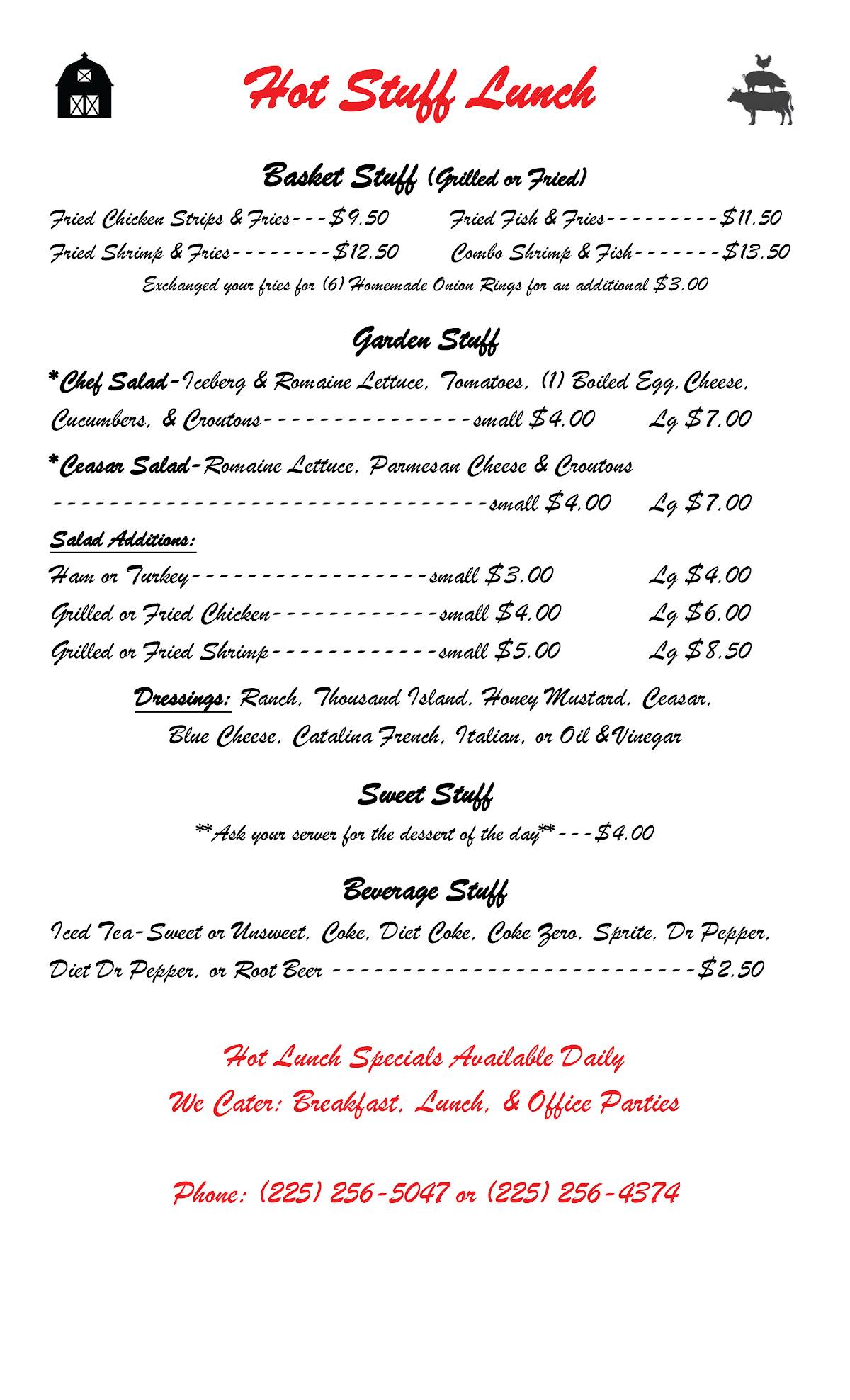 Menu at Hot Stuff Restaurant, Baton Rouge