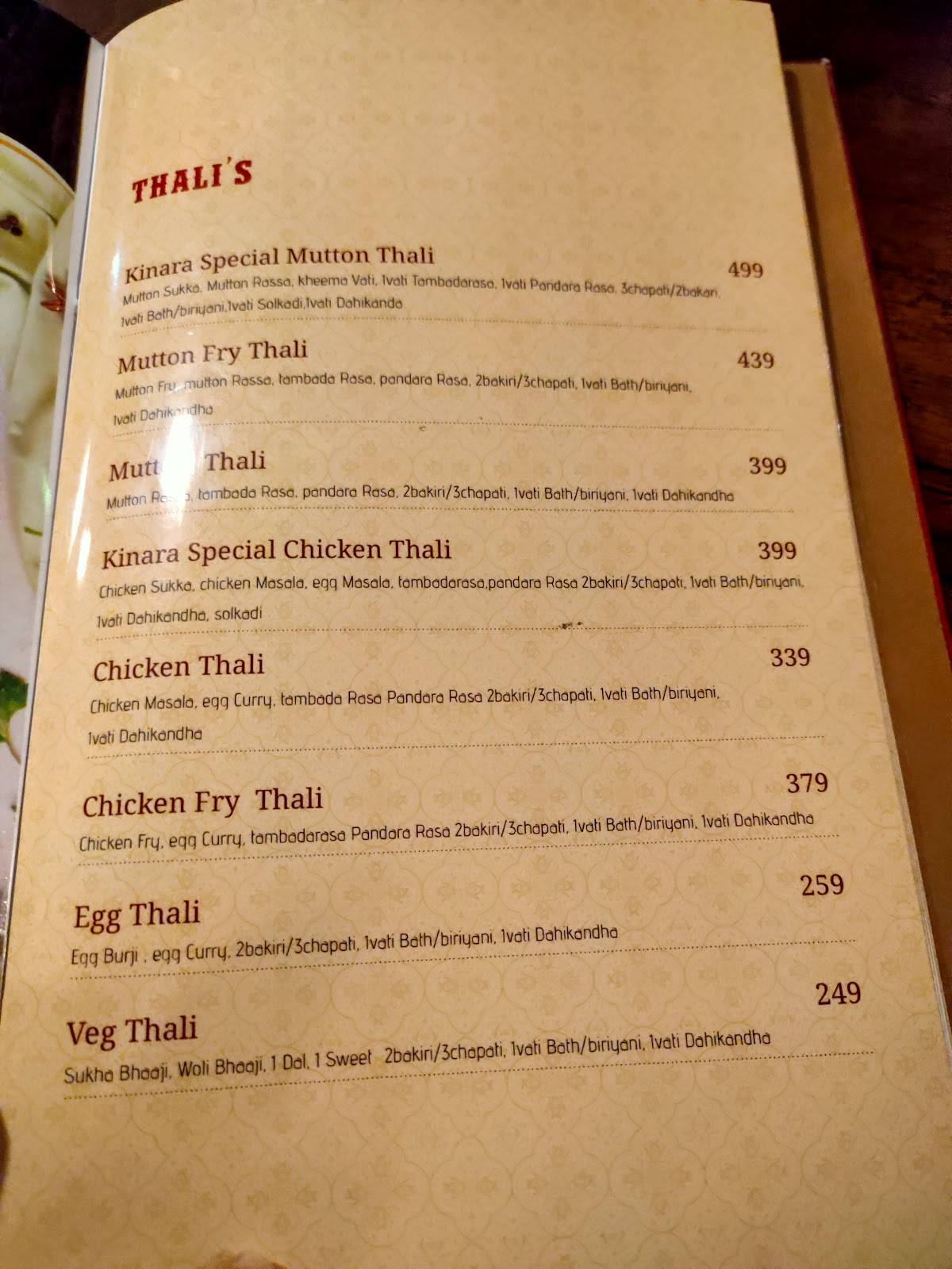 Menu at Hotel Kinara's Maratha Darbar, Pune, Shop No. 1 & 2