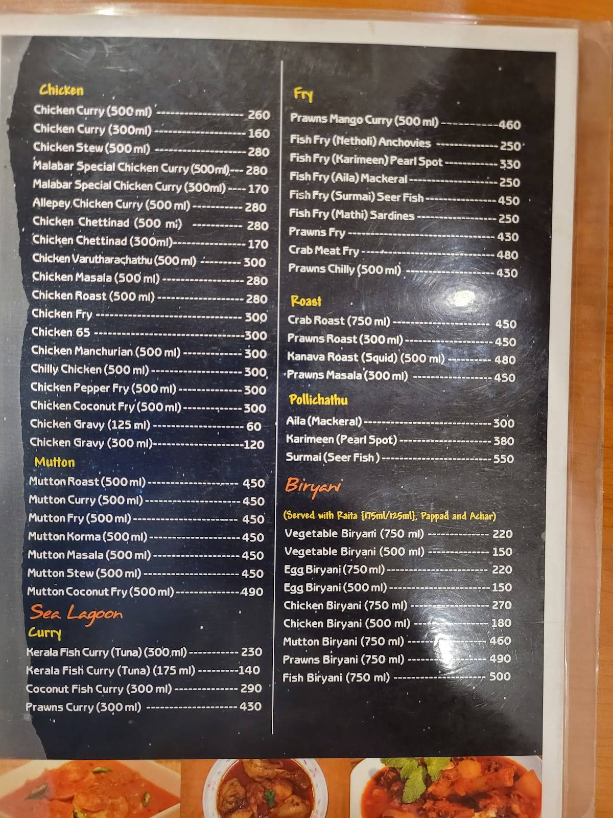 Menu at Hotel Malabar, Gurugram