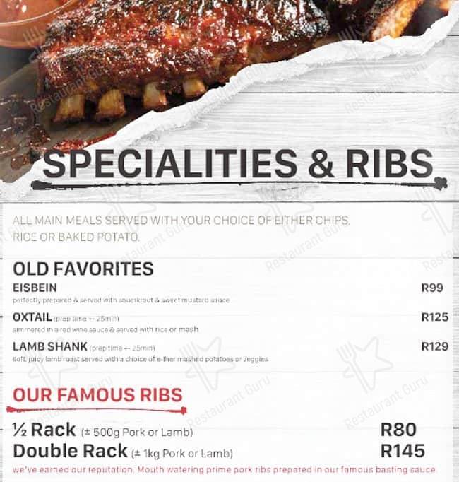 Menu at The House of Ribs, Festival Mall restaurant, Kempton Park, 150 ...