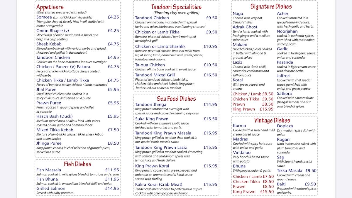 Menu at House Of Spice Thame restaurant, Thame, 7 Upper High St