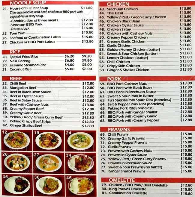 Menu at House of Fu fast food, Clayfield