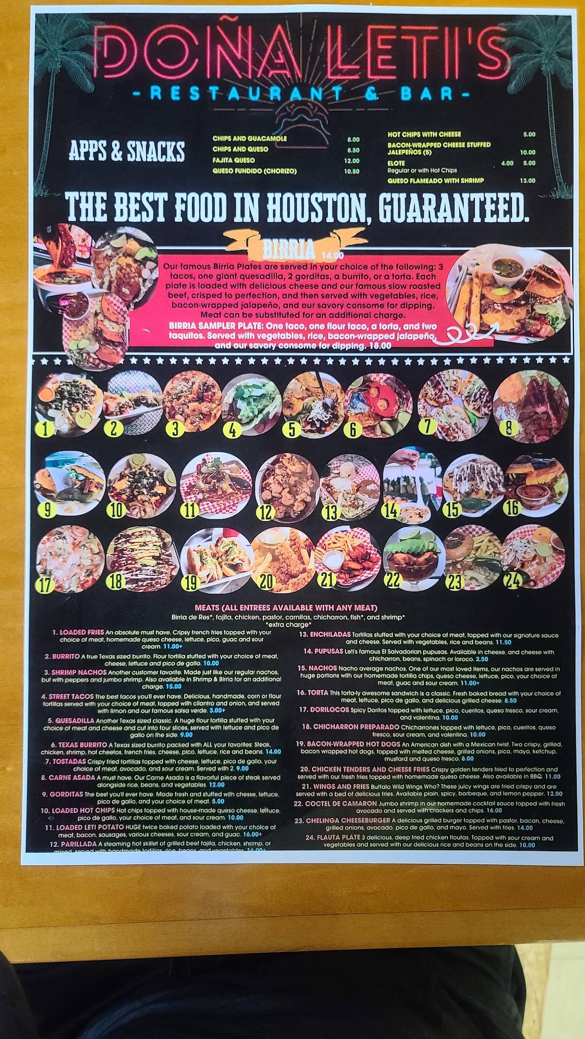 Menu at Doña Leti’s pub & bar, Houston, S Post Oak Rd Suite E